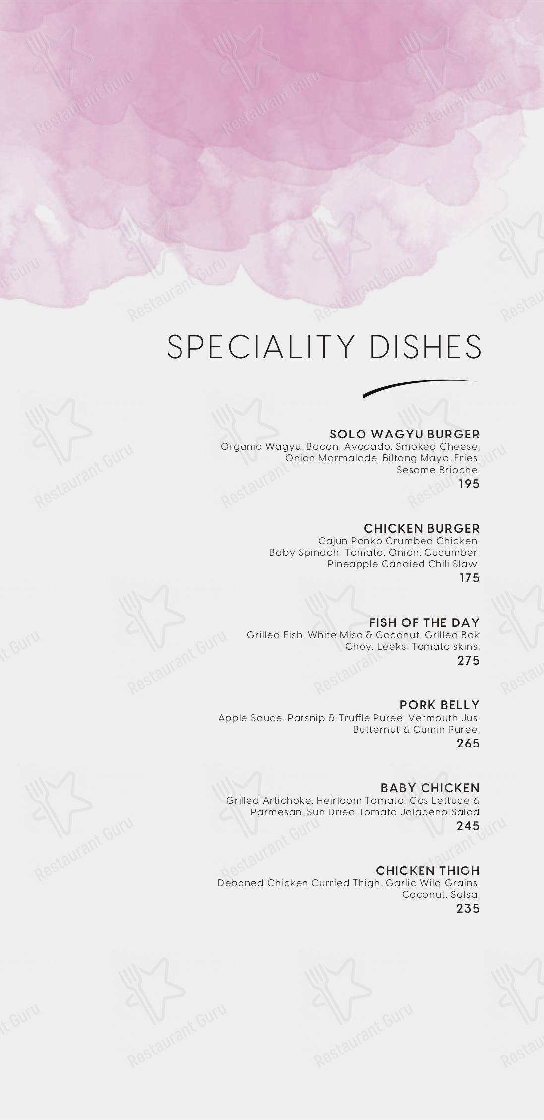 Menu at Solo Restaurant Sandton, Sandton