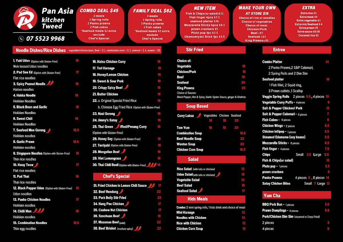 Menu at Pan-Asia Kitchen South Tweed restaurant, Tweed Heads South