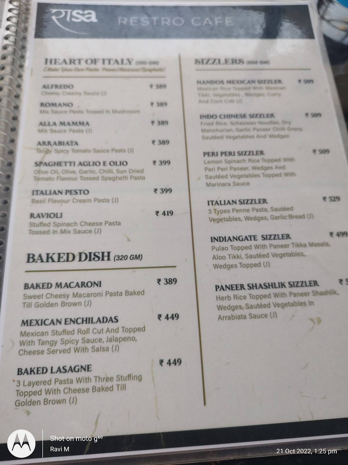 Menu at rasa restro cafe & rooftop, Ahmedabad