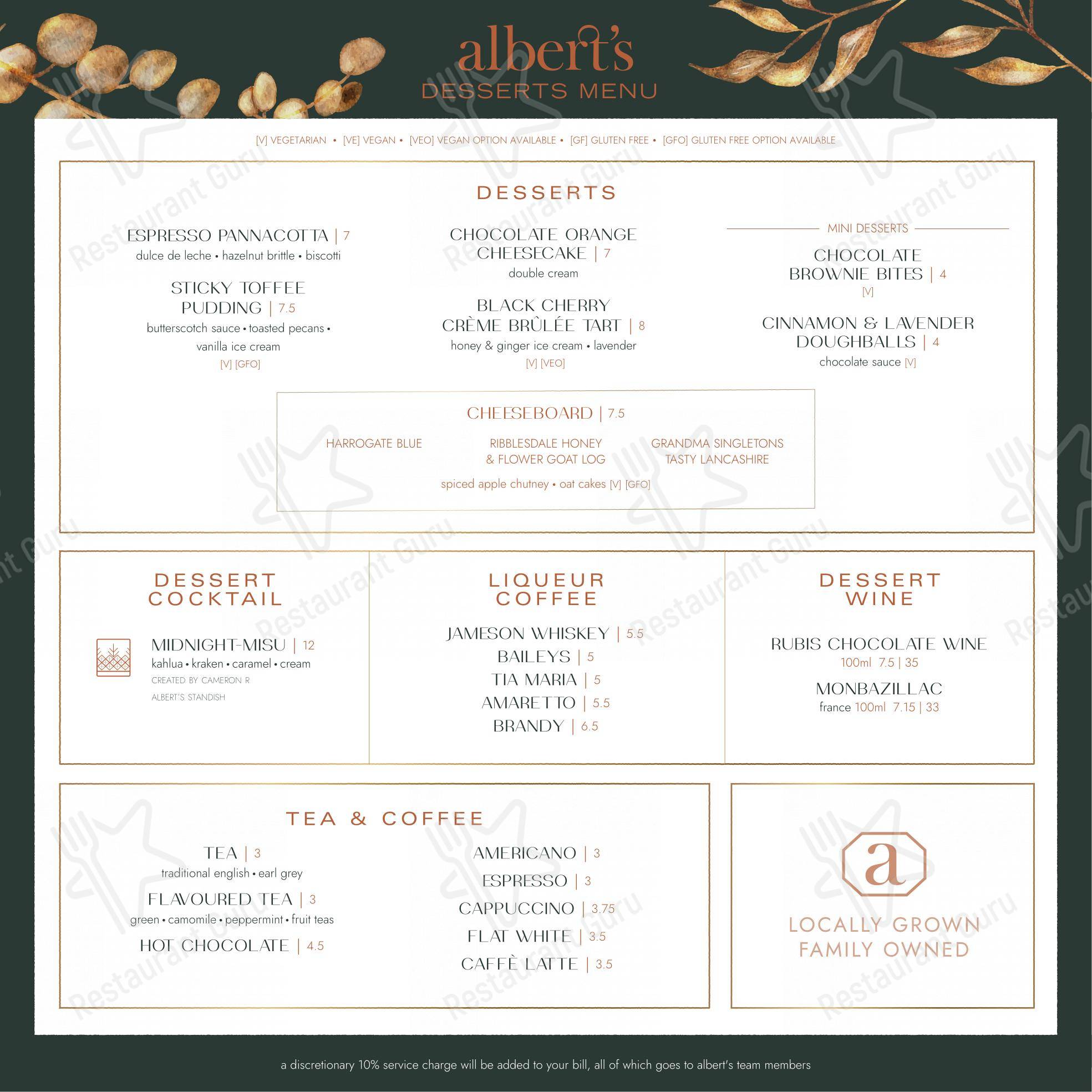 Menu at Albert's Shed Restaurant Manchester, Manchester