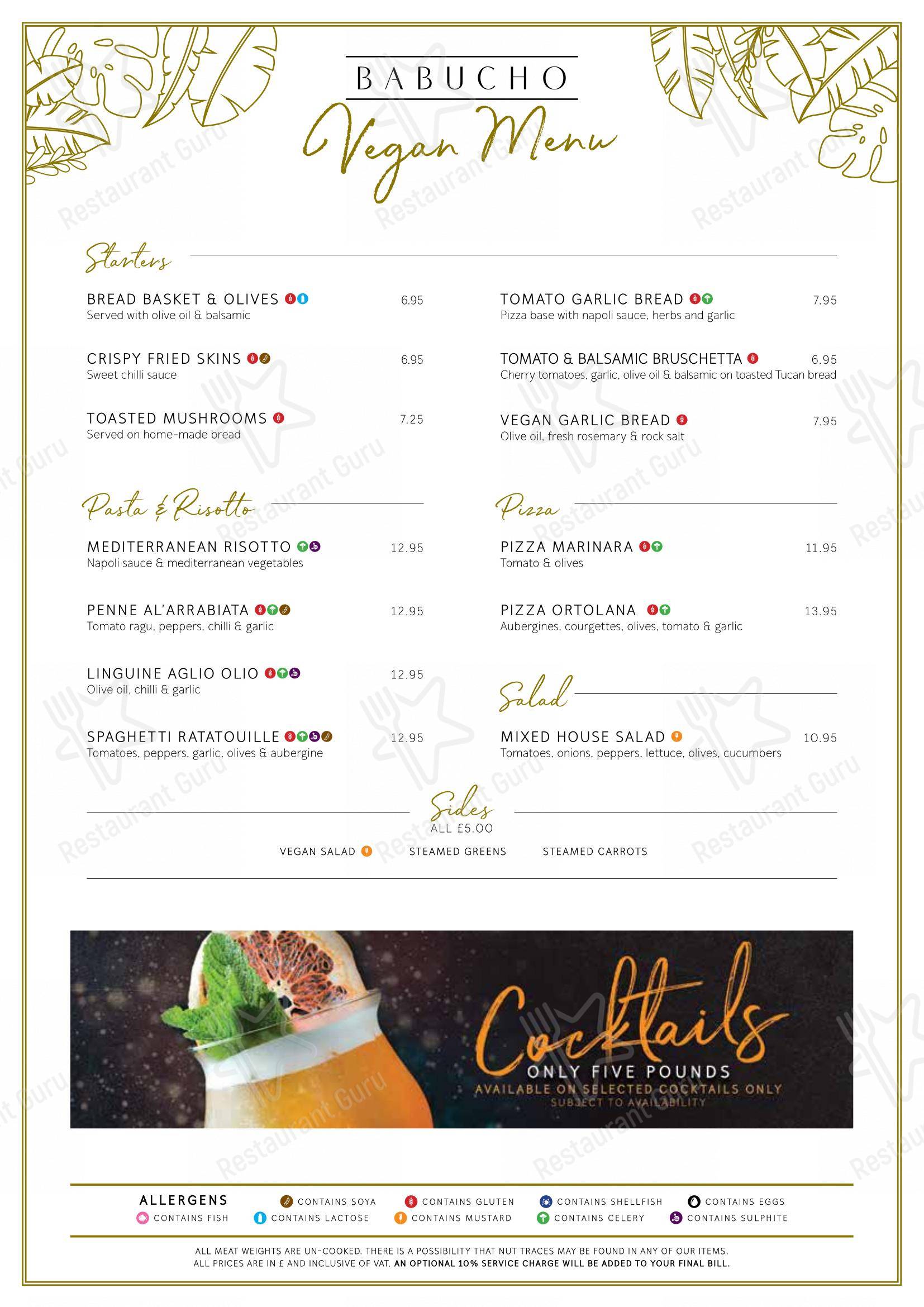 Menu at Babucho Quayside restaurant, Newcastle upon Tyne, Lower