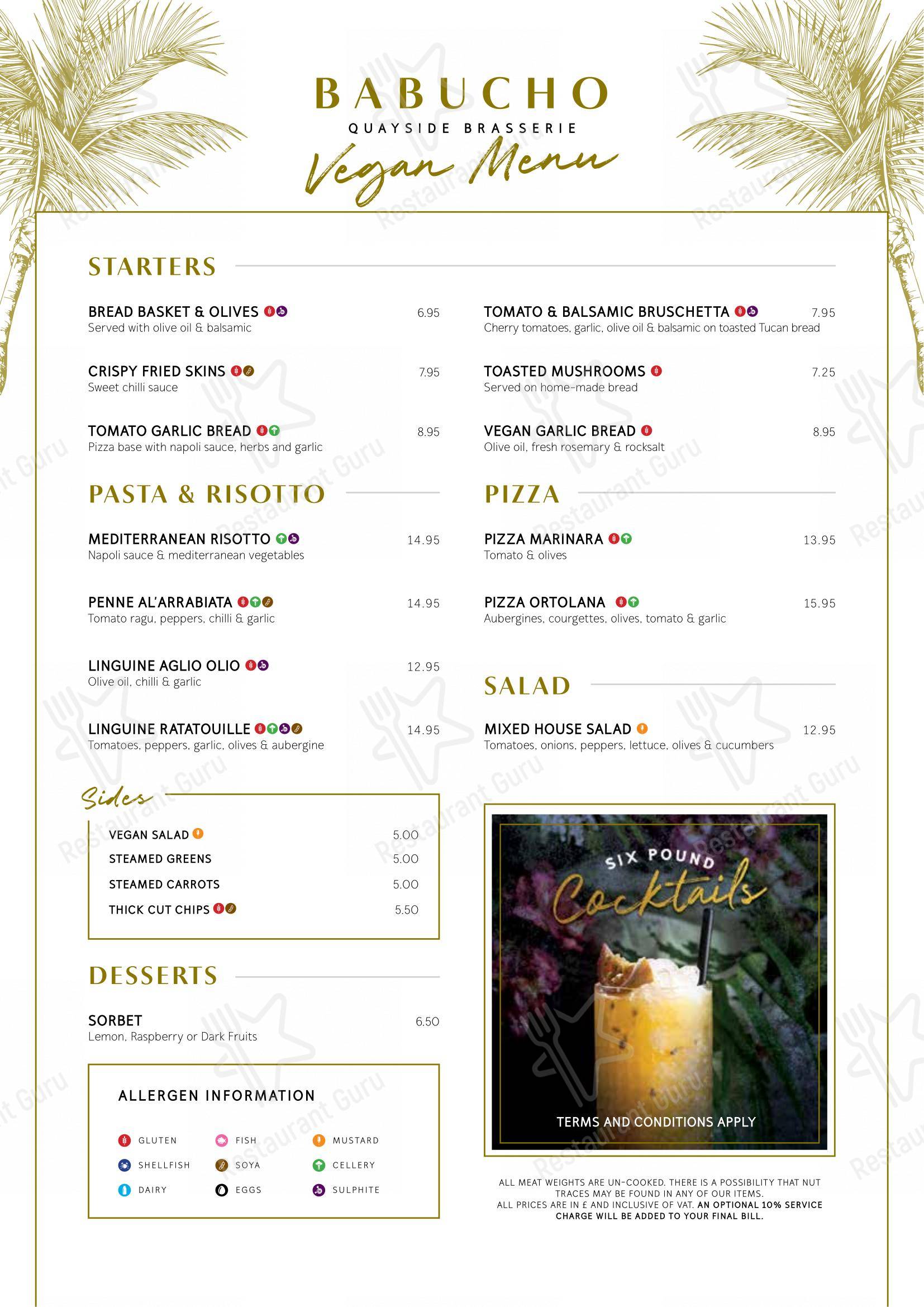 Menu at Babucho Quayside restaurant, Newcastle upon Tyne, Lower