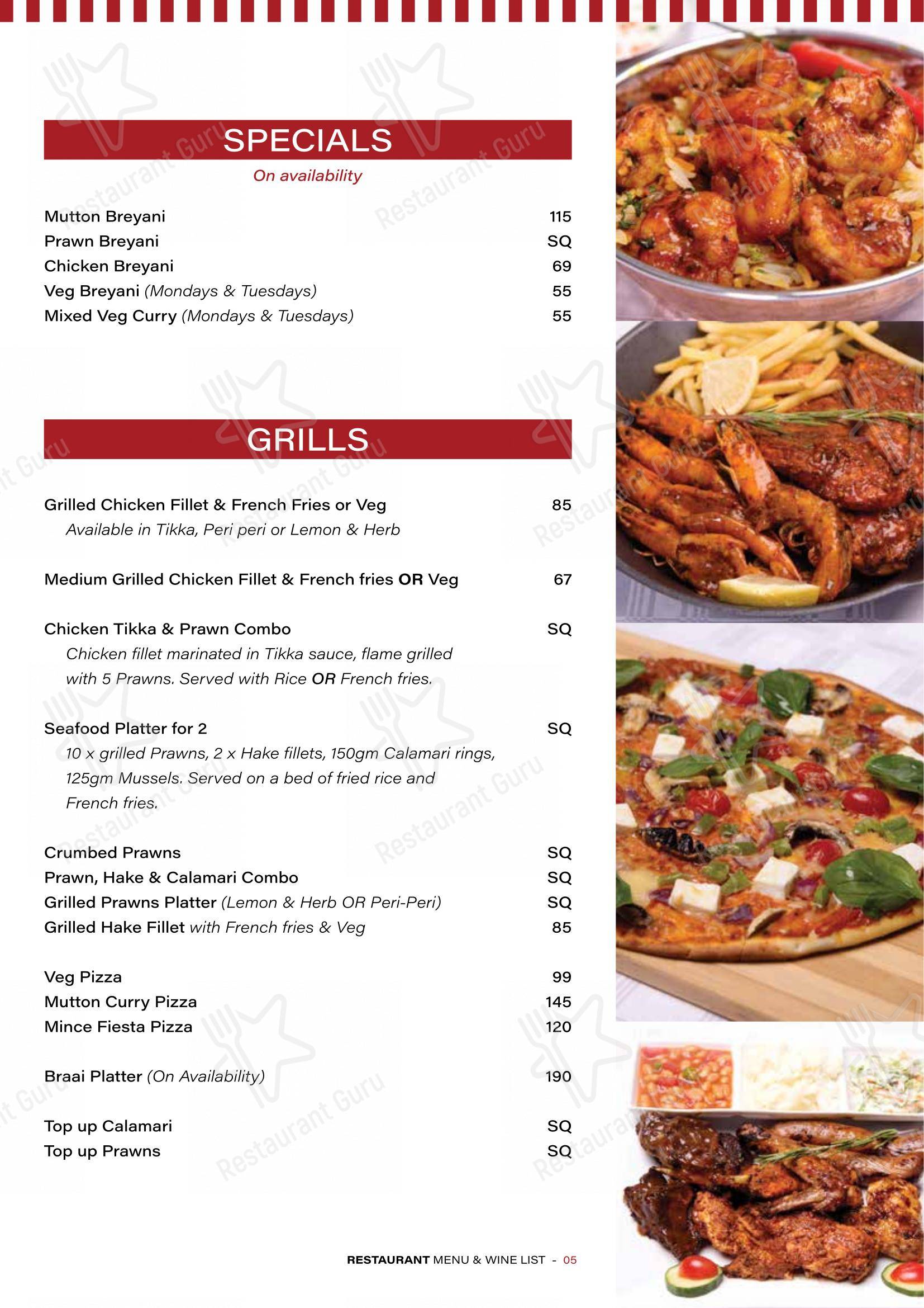 Menu at Britannia Hotel restaurant, Durban