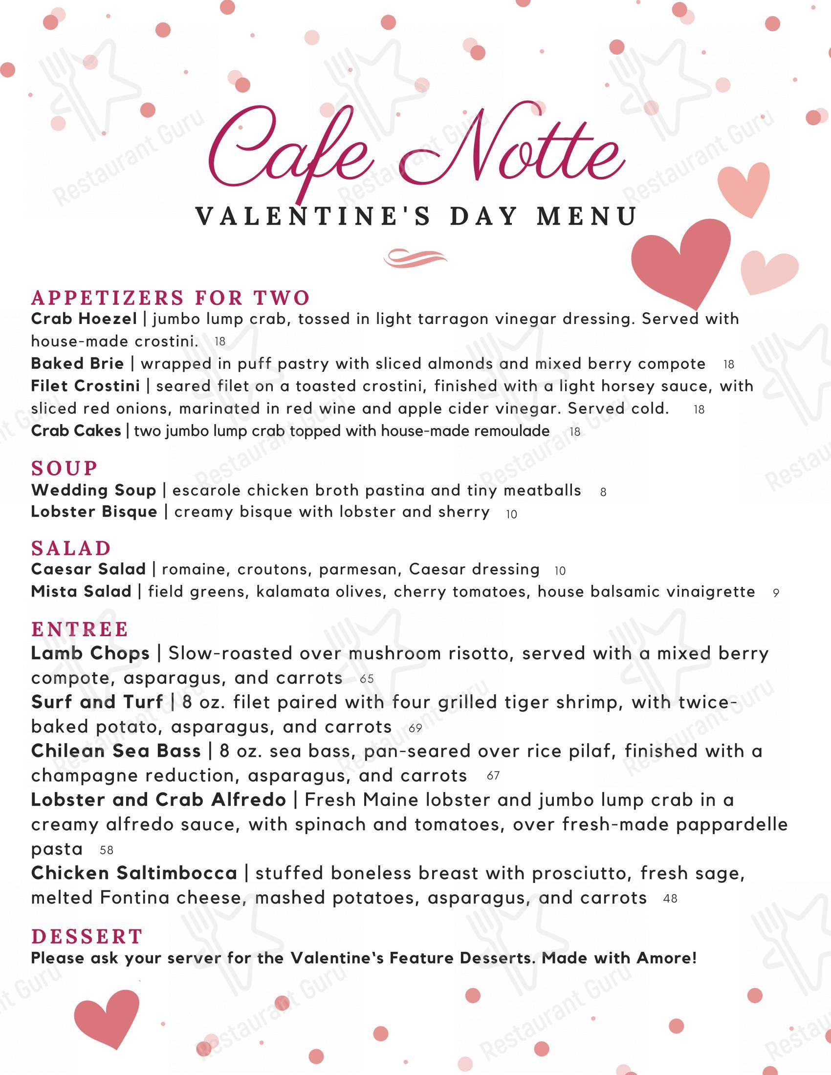 Menu at Cafe Notte Restaurant Bar & Private Parties, Emsworth