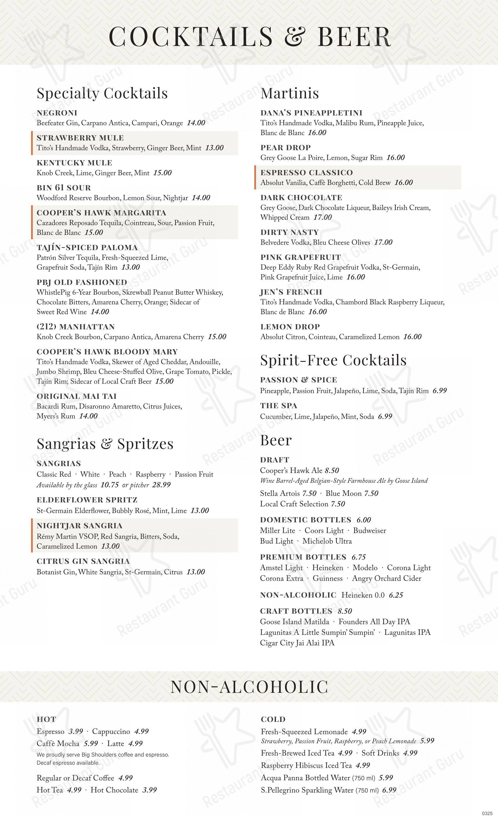 Menu at Cooper's Hawk Winery & Restaurant- Gilbert, Gilbert