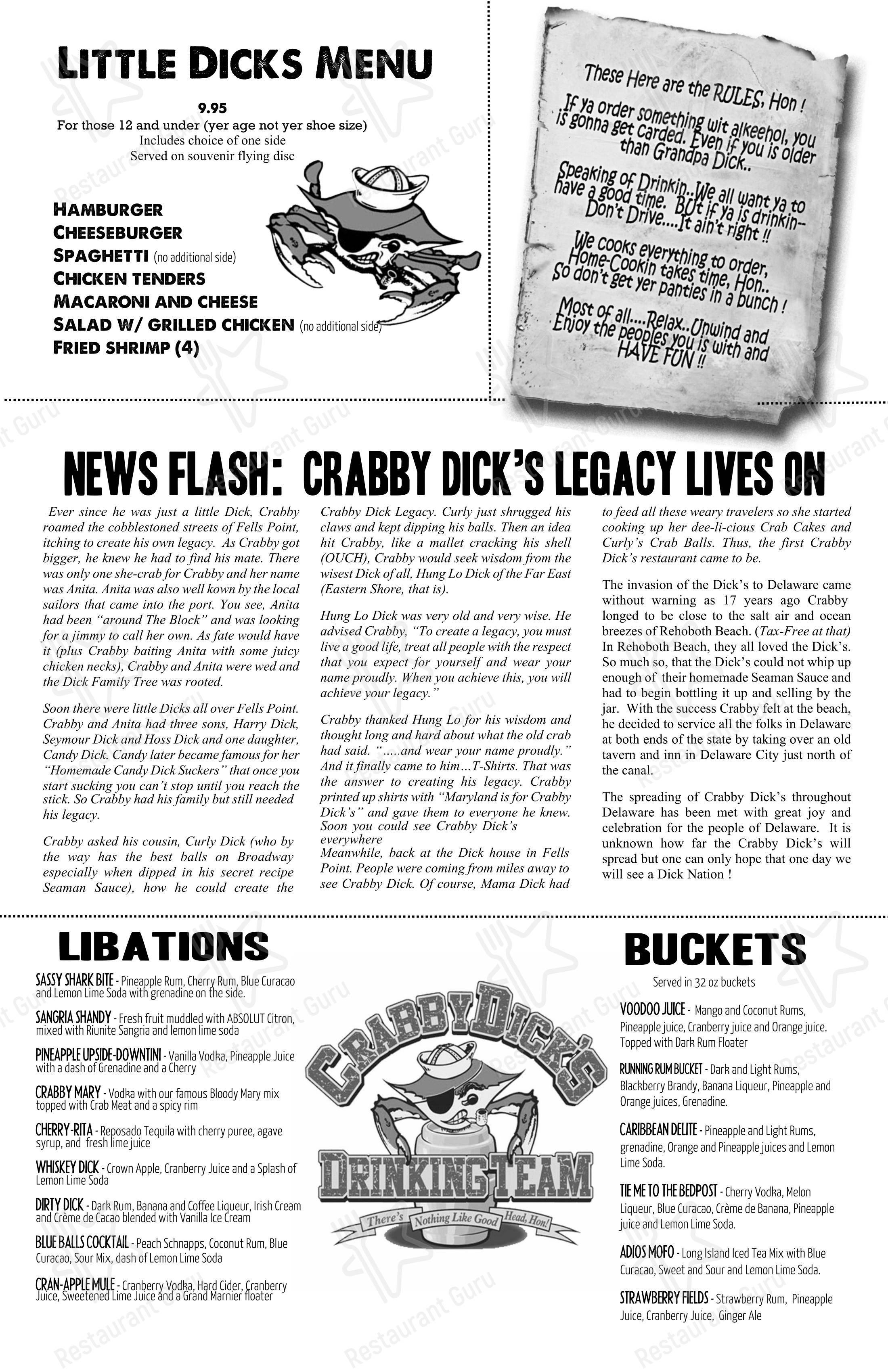 Menu at Crabby Dick's Restaurant, Rehoboth Beach