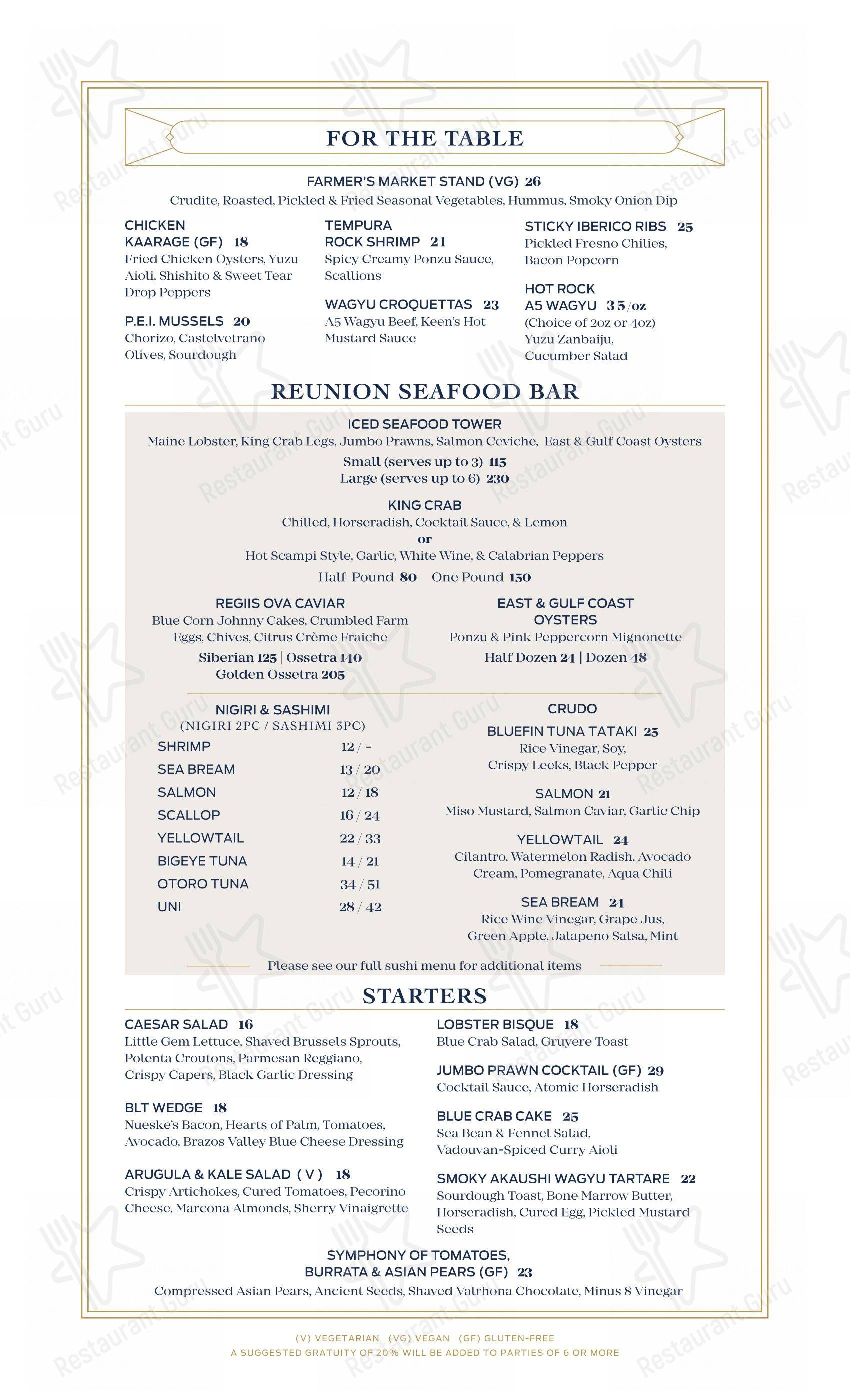 Menu at Crown Block restaurant, Dallas