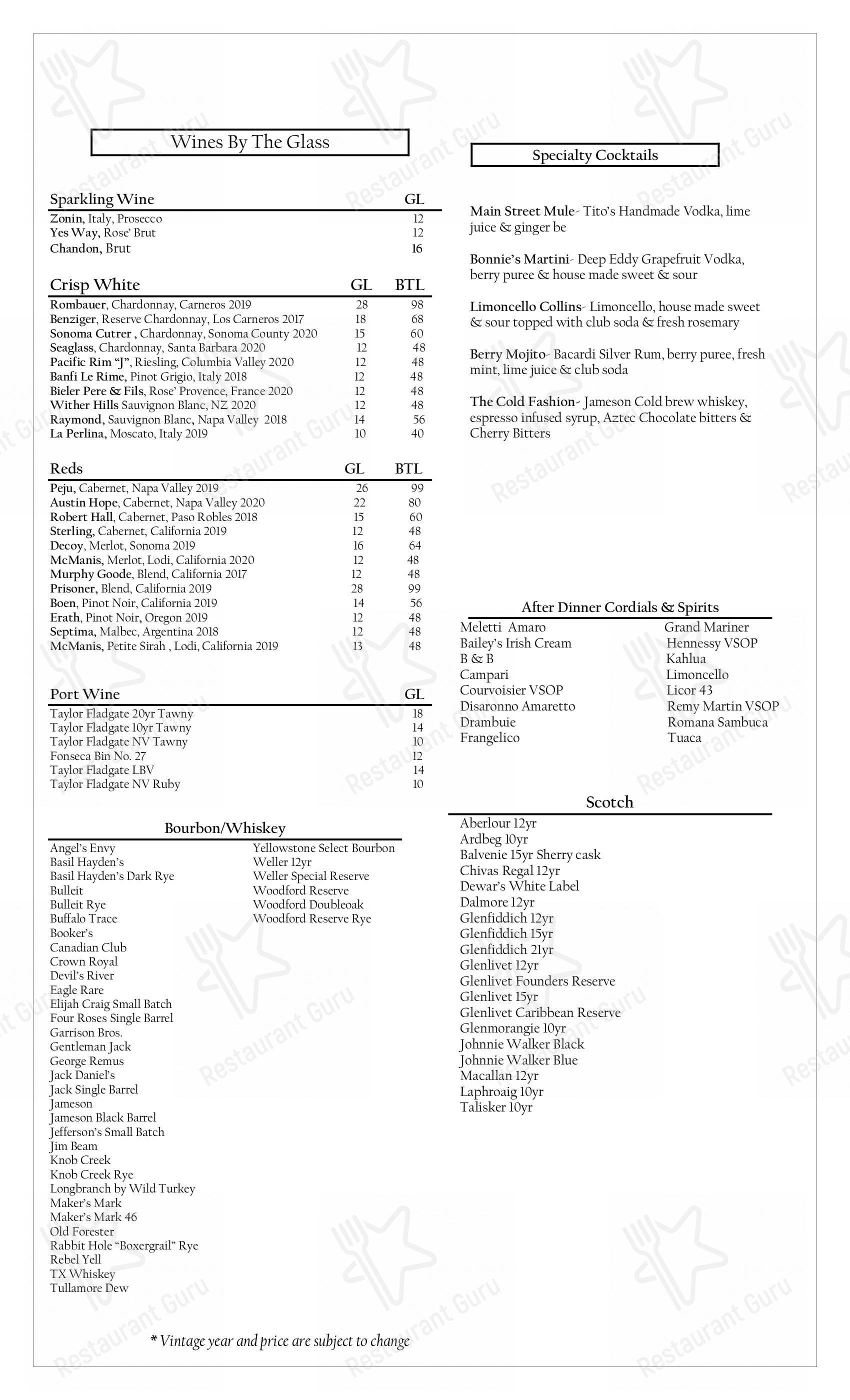 Menu at Dino’s Steak and Claw House steakhouse, Grapevine