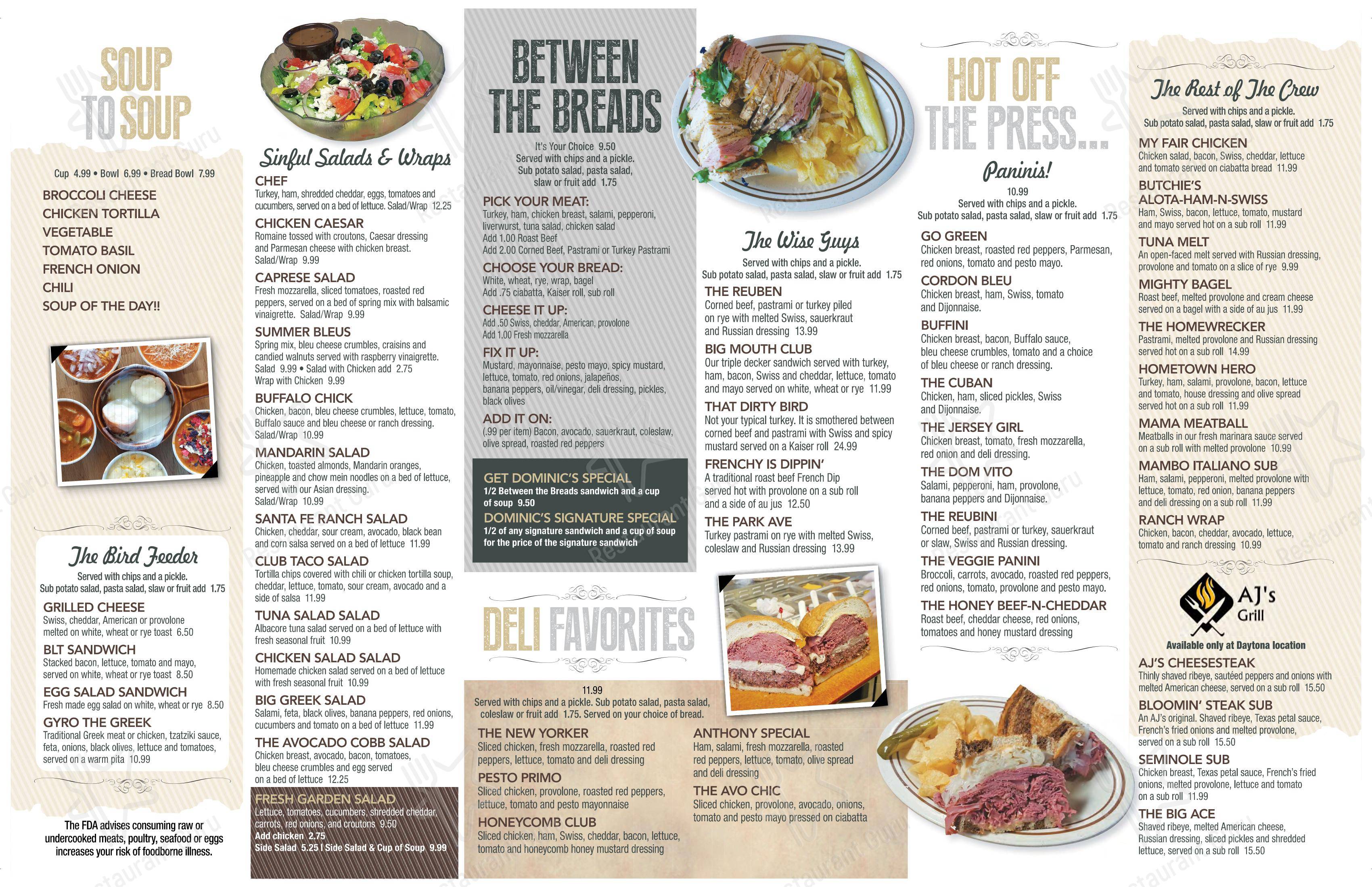 Menu at Dominics Deli restaurant, Palm Coast
