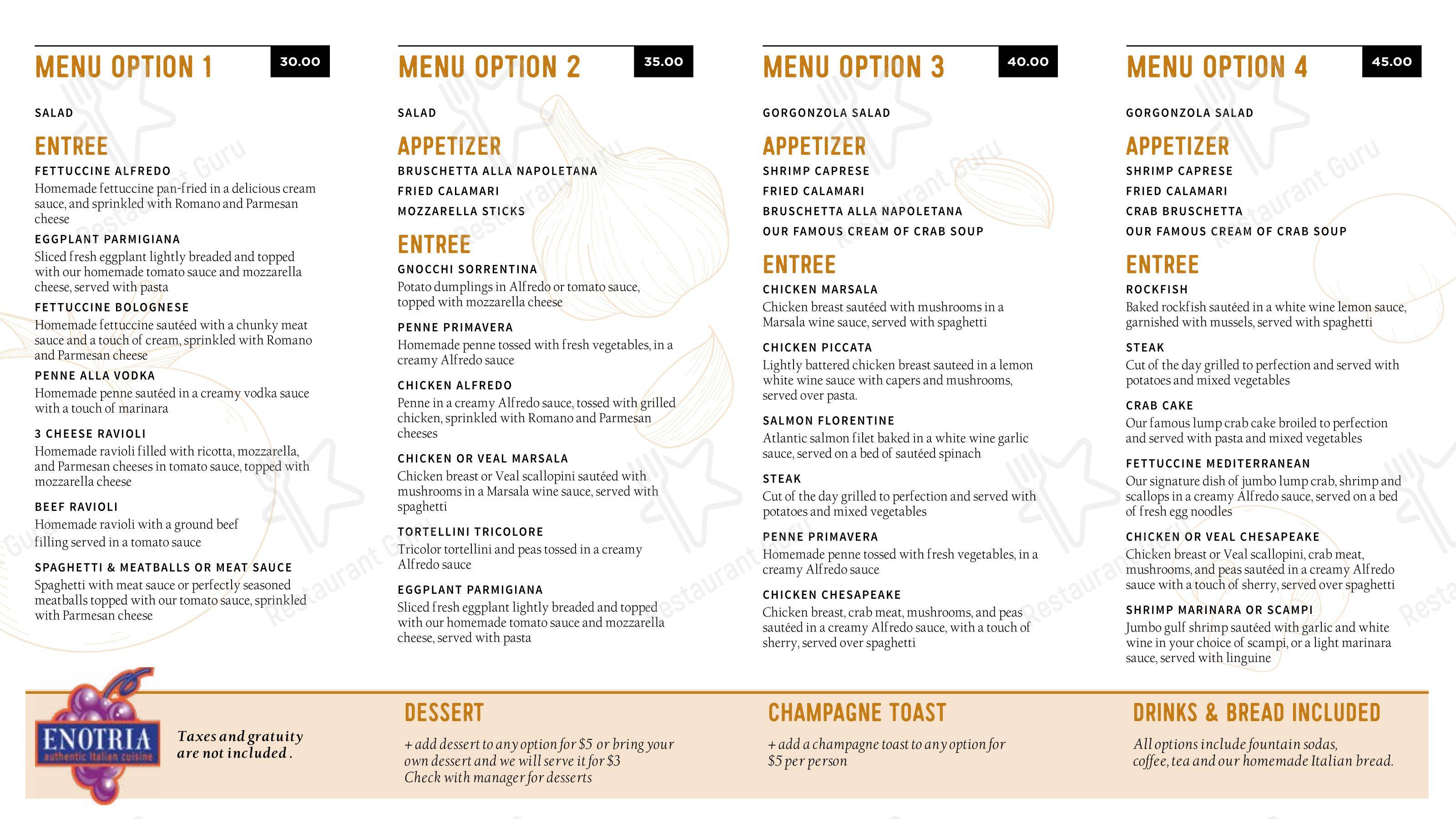 Menu at Enotria Restaurant & Grill, Forest Hill