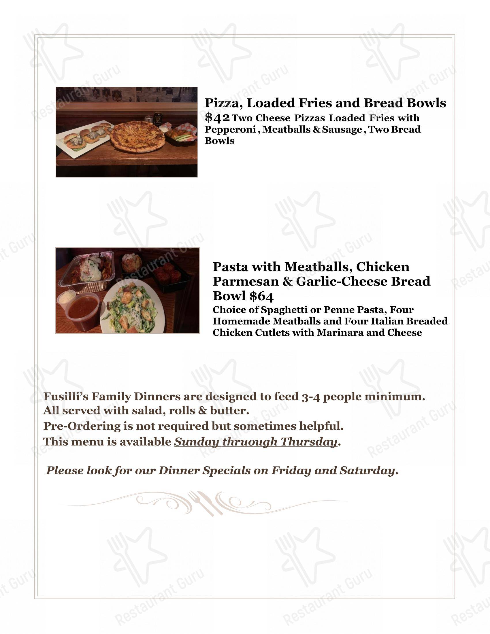 Menu at Fusilli's Cucina restaurant, Reading