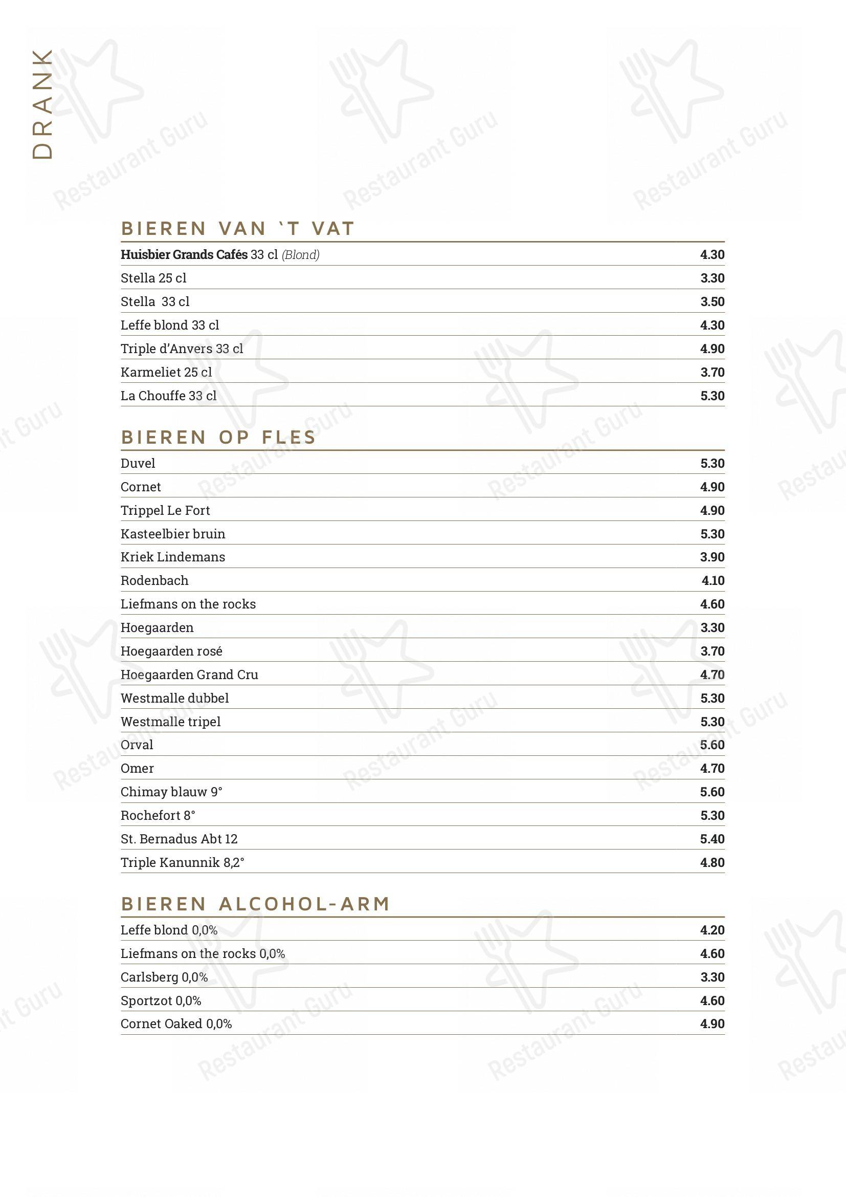 Menu au Grand Cafè 500, Louvain