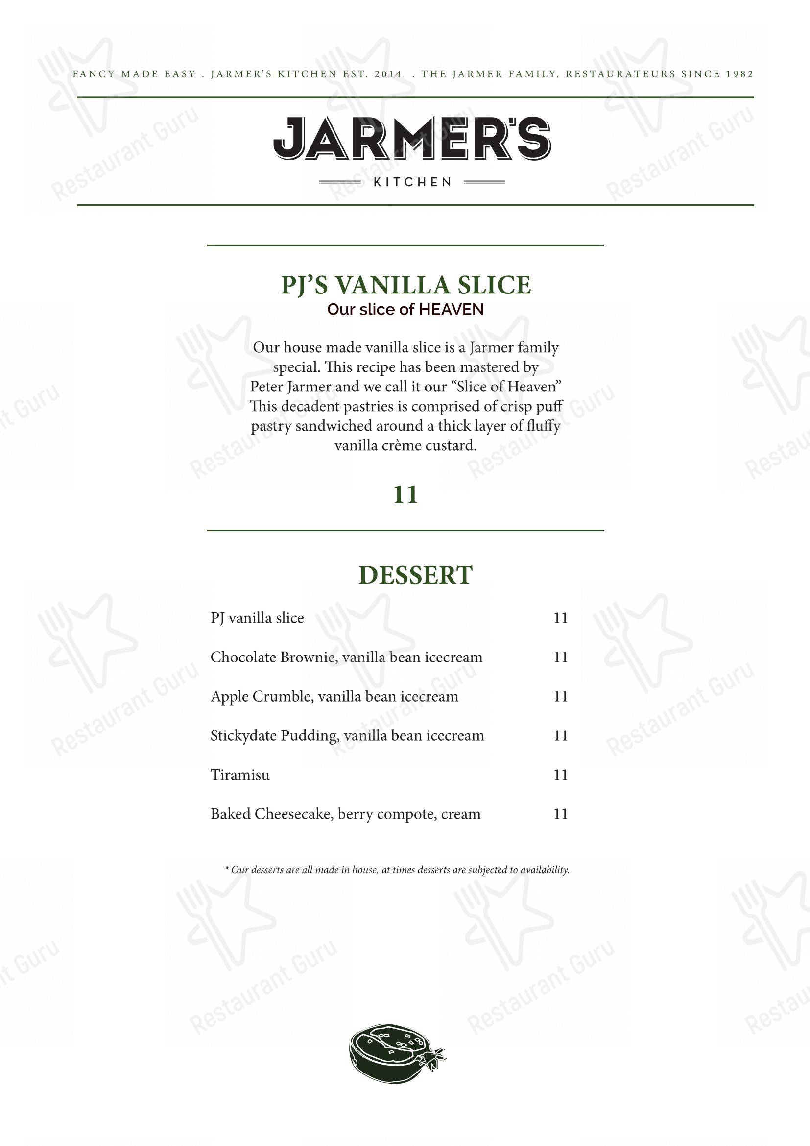 Menu at Jarmer’s Kitchen restaurant, Bowden