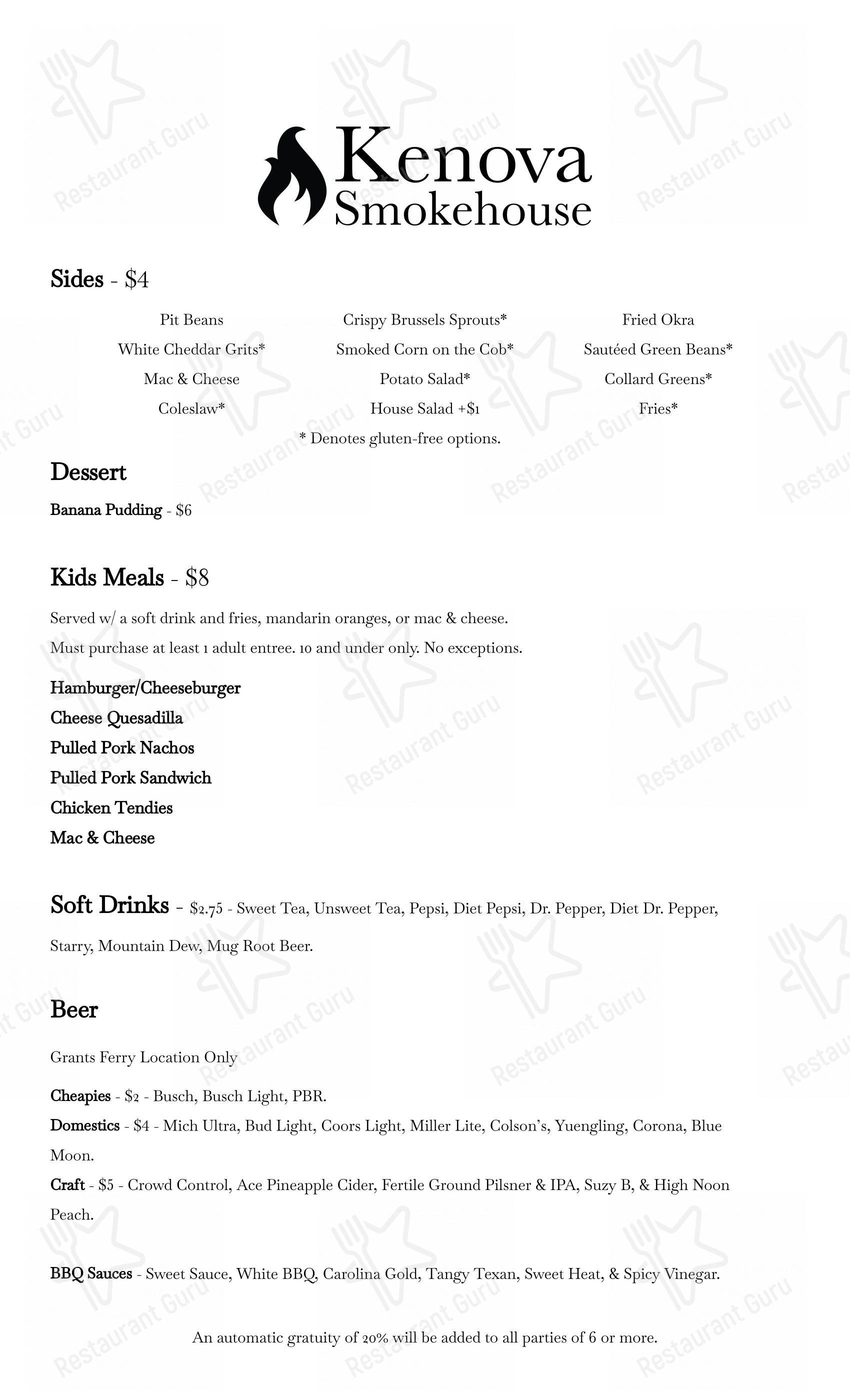 Menu at Kenova Smokehouse BBQ, Flowood, 640 Grants Ferry Rd