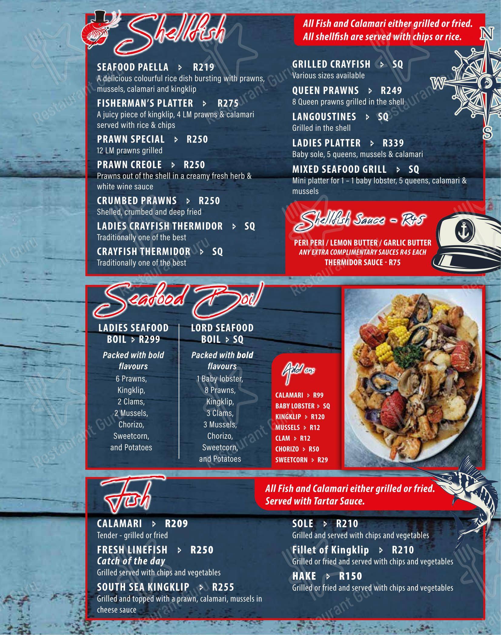 Menu at Lord Prawn Fish & Grill restaurant, Durban
