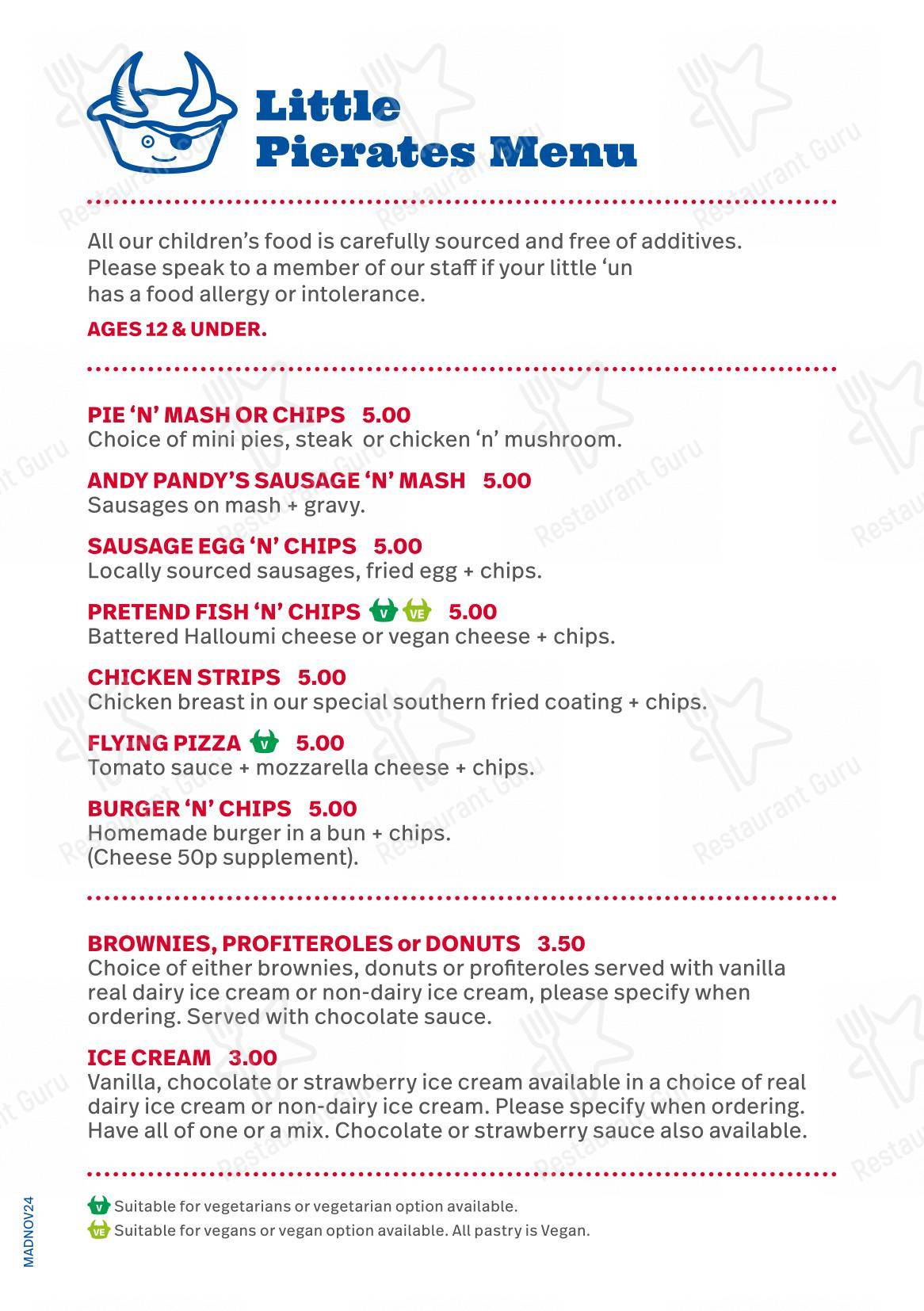 Menu at Mad O'Rourke's Pie Factory pub & bar, Tipton