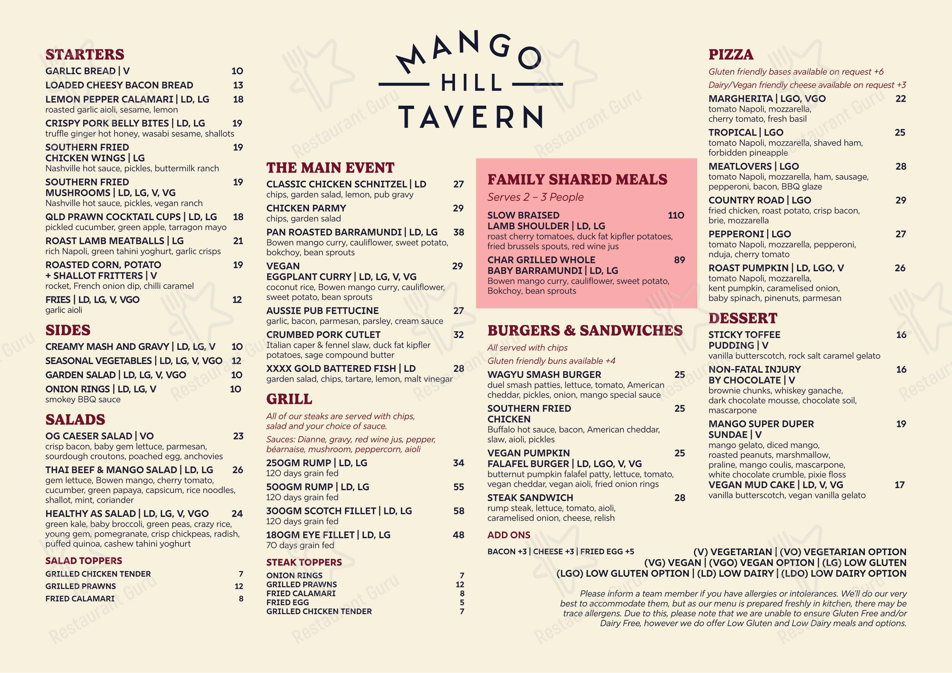 Menu at Mango Hill Tavern restaurant, Mango Hill