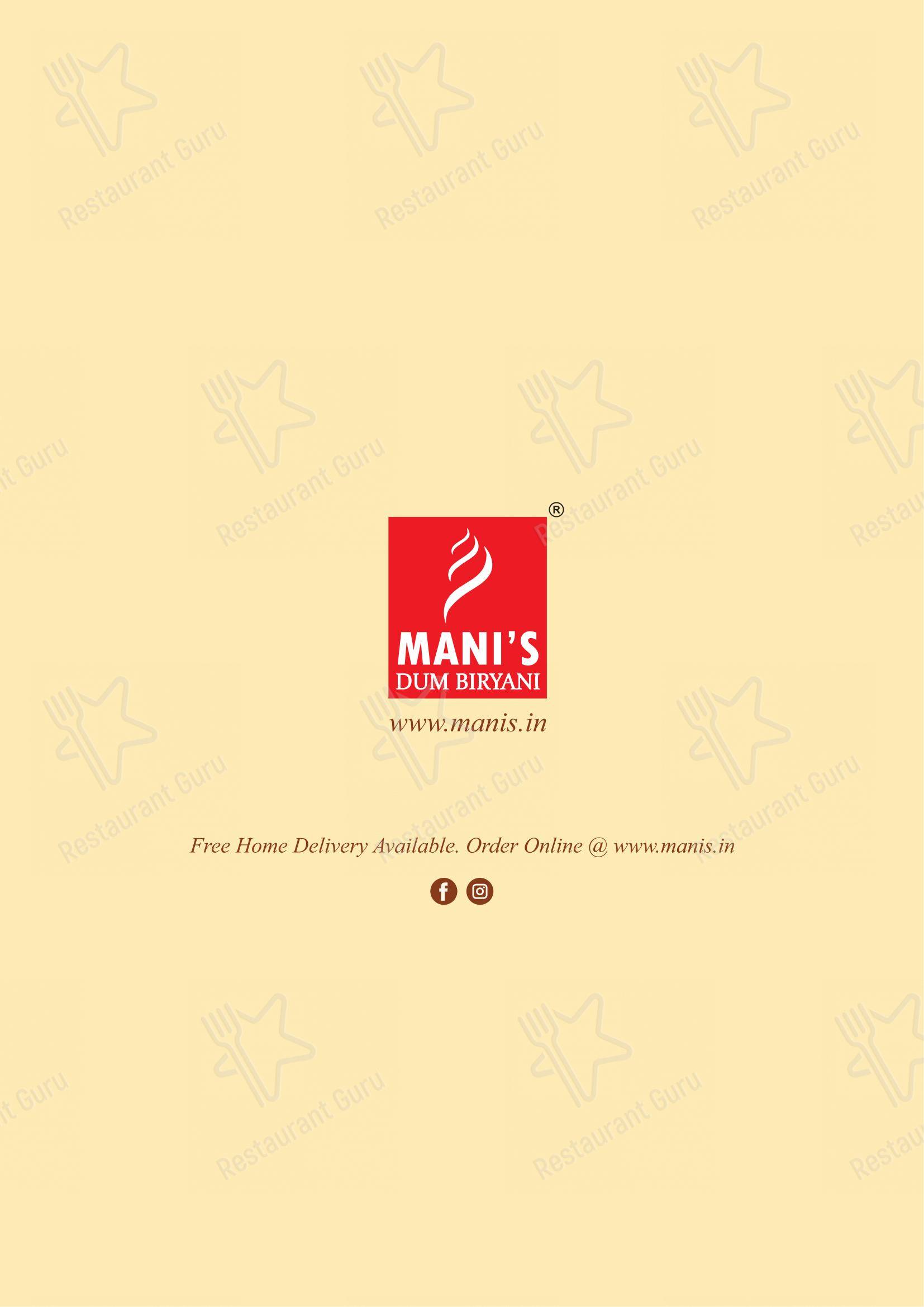 Menu at Mani's Dum Biryani - Indiranagar, Bengaluru, #474