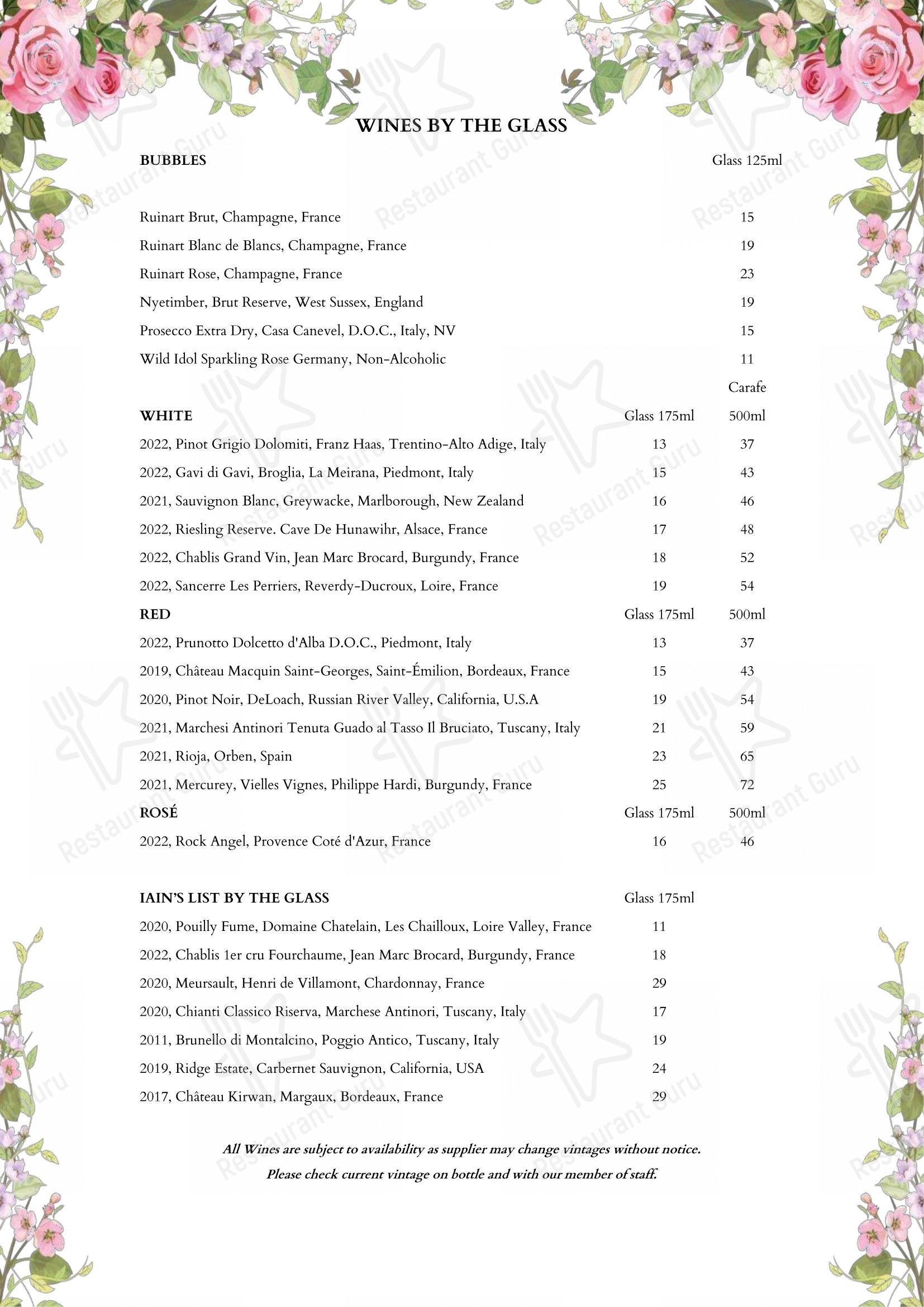 Menu at No. Fifty Cheyne pub & bar, London, 50 Cheyne Walk
