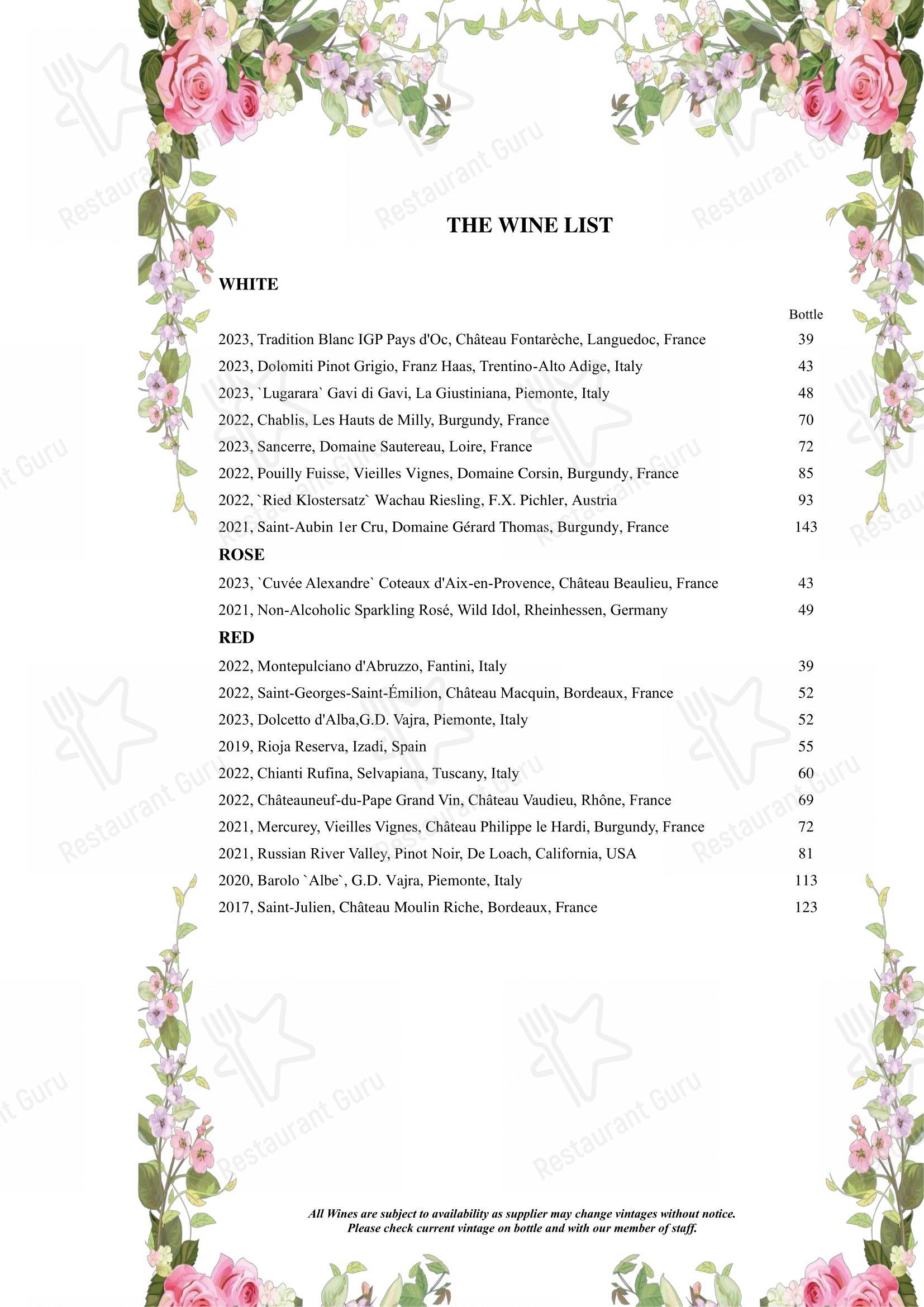 Menu at No. Fifty Cheyne pub & bar, London, 50 Cheyne Walk