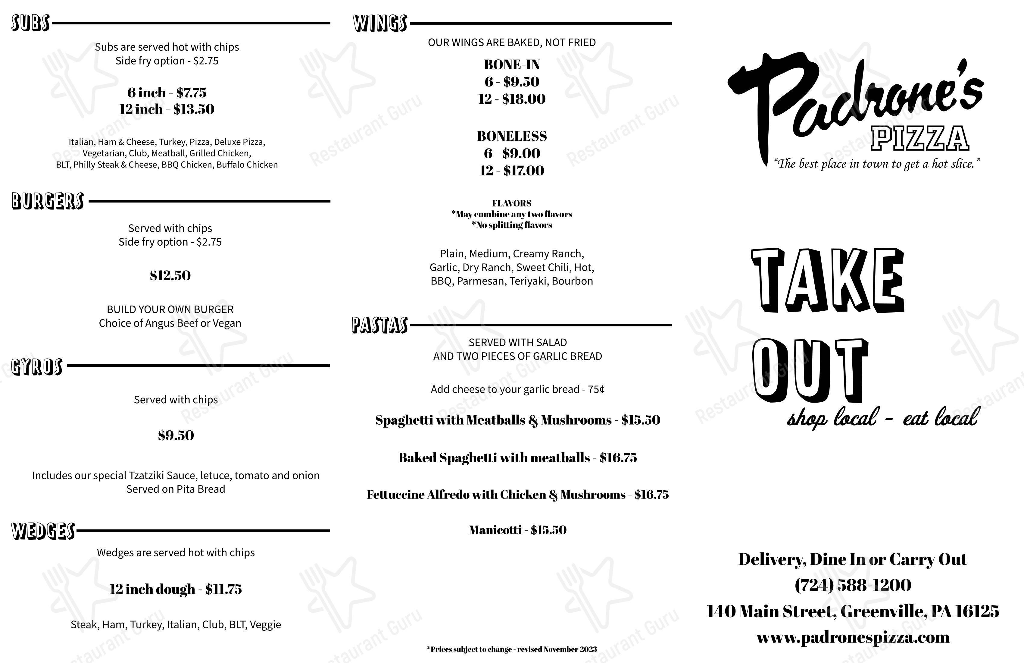 Menu at Padrone's Pizza of Shawnee (Dixie Highway) pizzeria, Lima, S ...