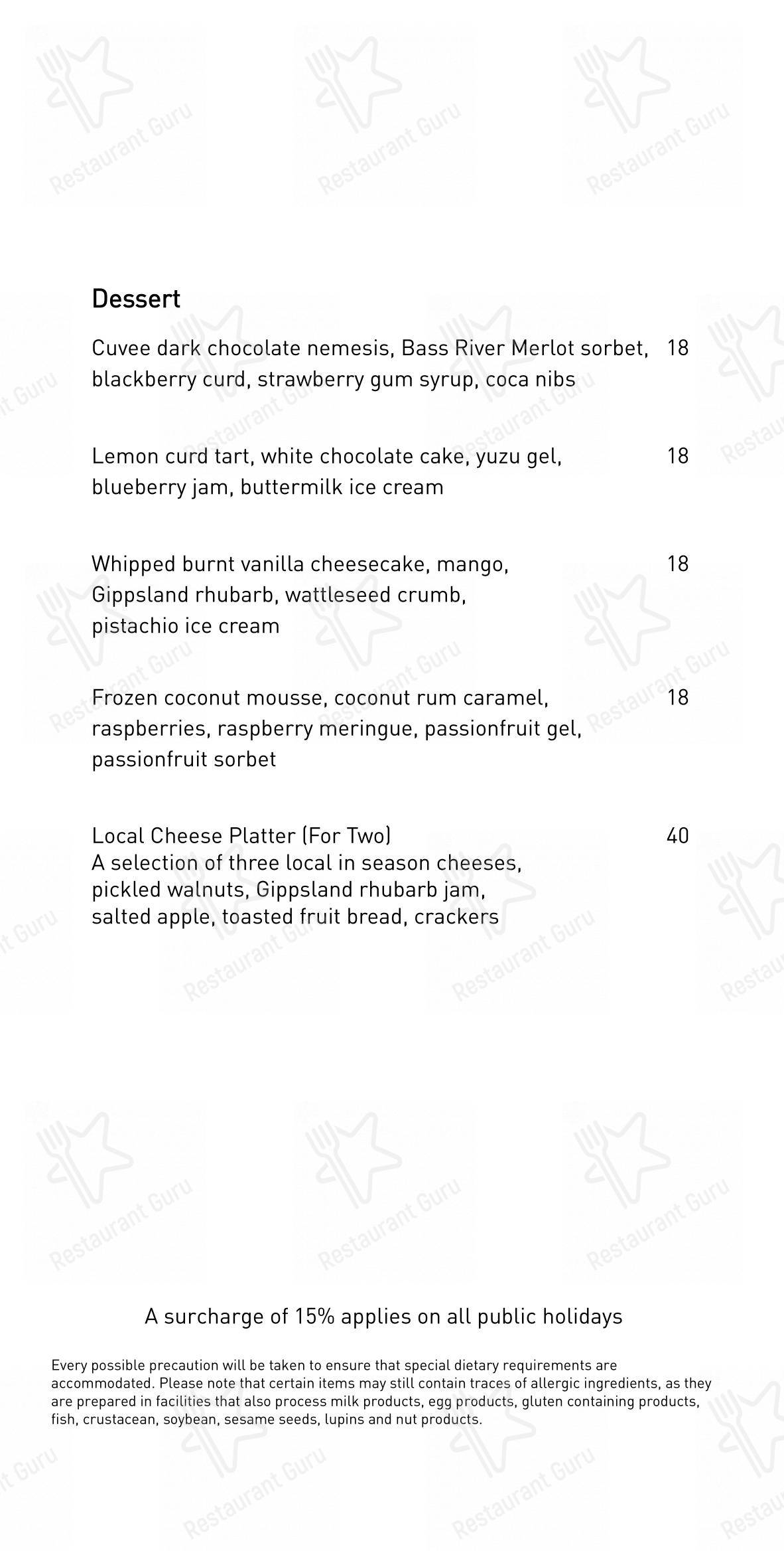 Menu at Radius Restaurant, Inverloch, 70 Cape Paterson-Inverloch Rd