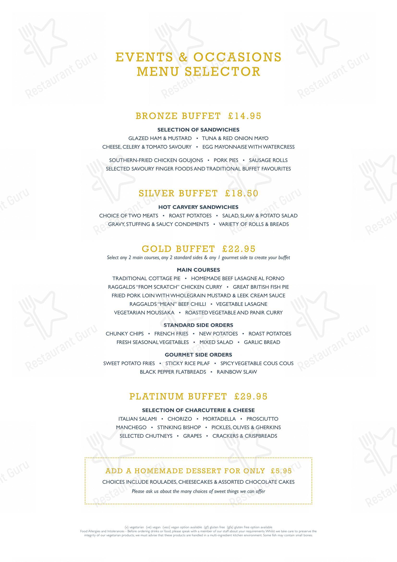 Menu at Raggalds pub & bar, Bradford, Brighouse and Denholme Rd