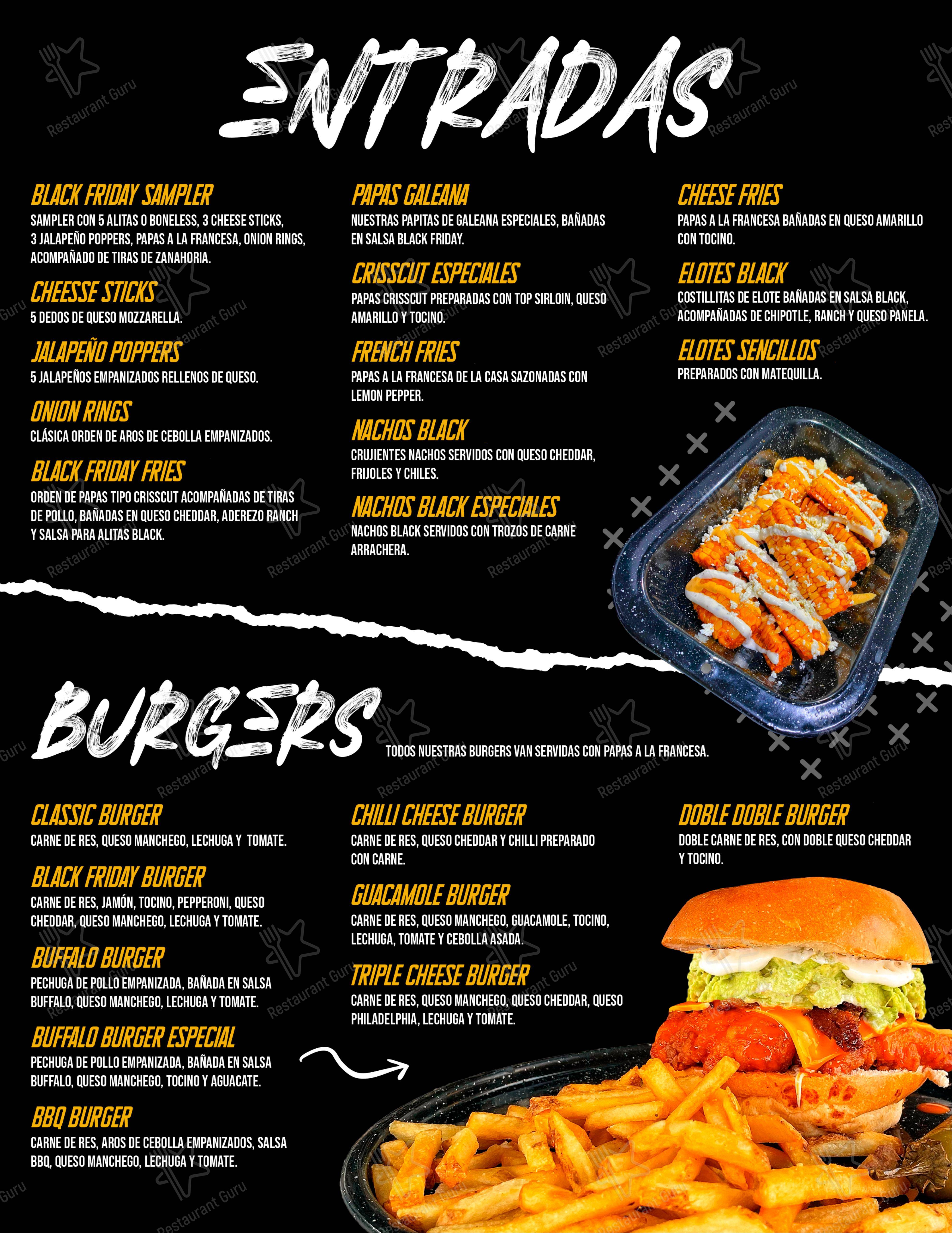 Carta del restaurante Black Friday, San Nicolás del los Garza