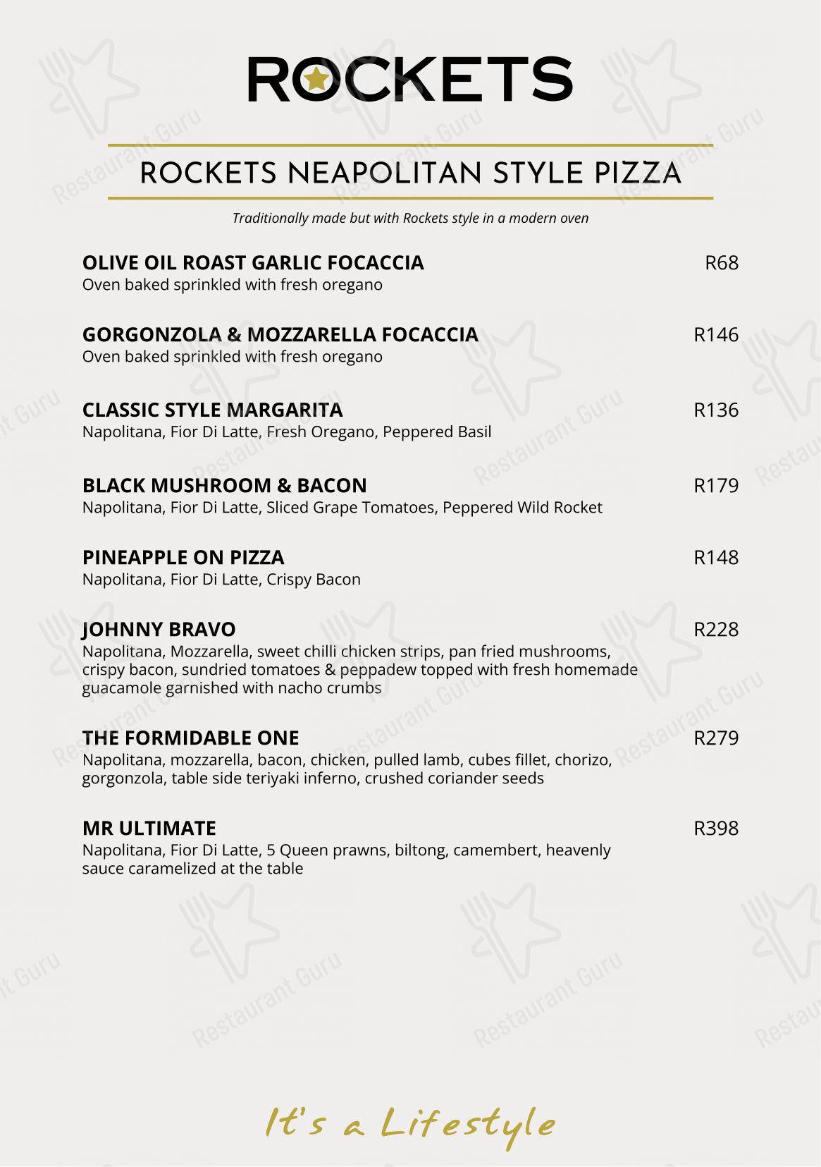 Menu at Rockets Restaurant Umhlanga, Umhlanga