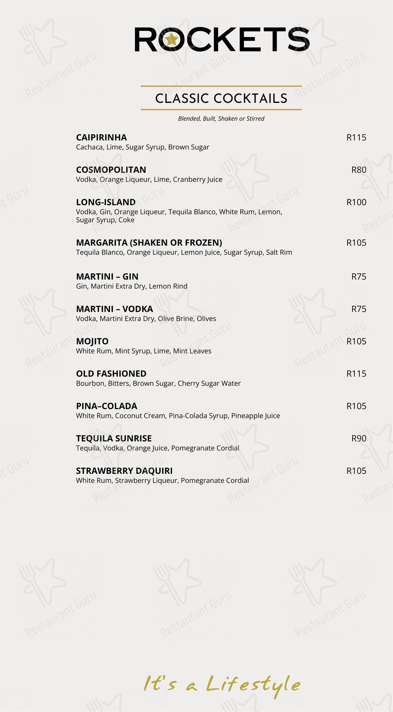 Menu at Rockets Restaurant Umhlanga, Umhlanga