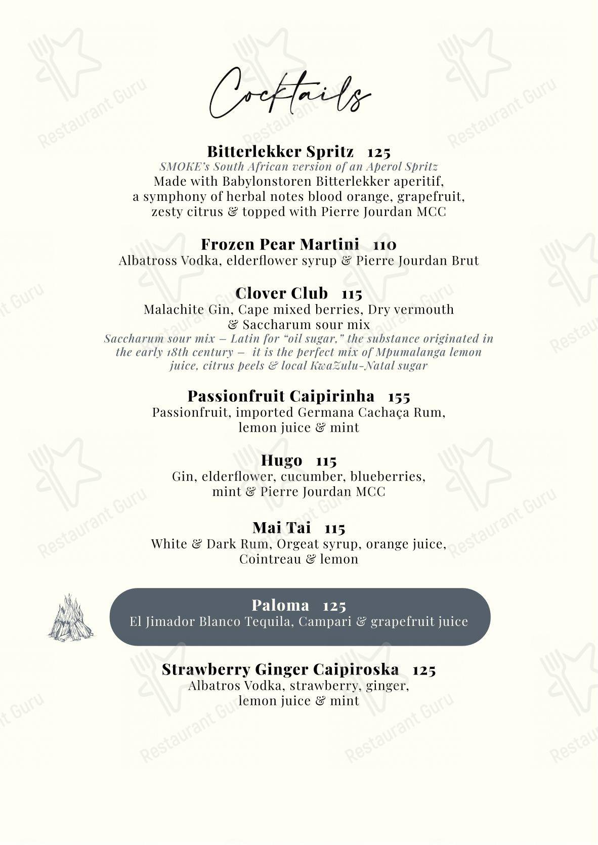 Menu at SMOKE Pretoria pub & bar, Pretoria