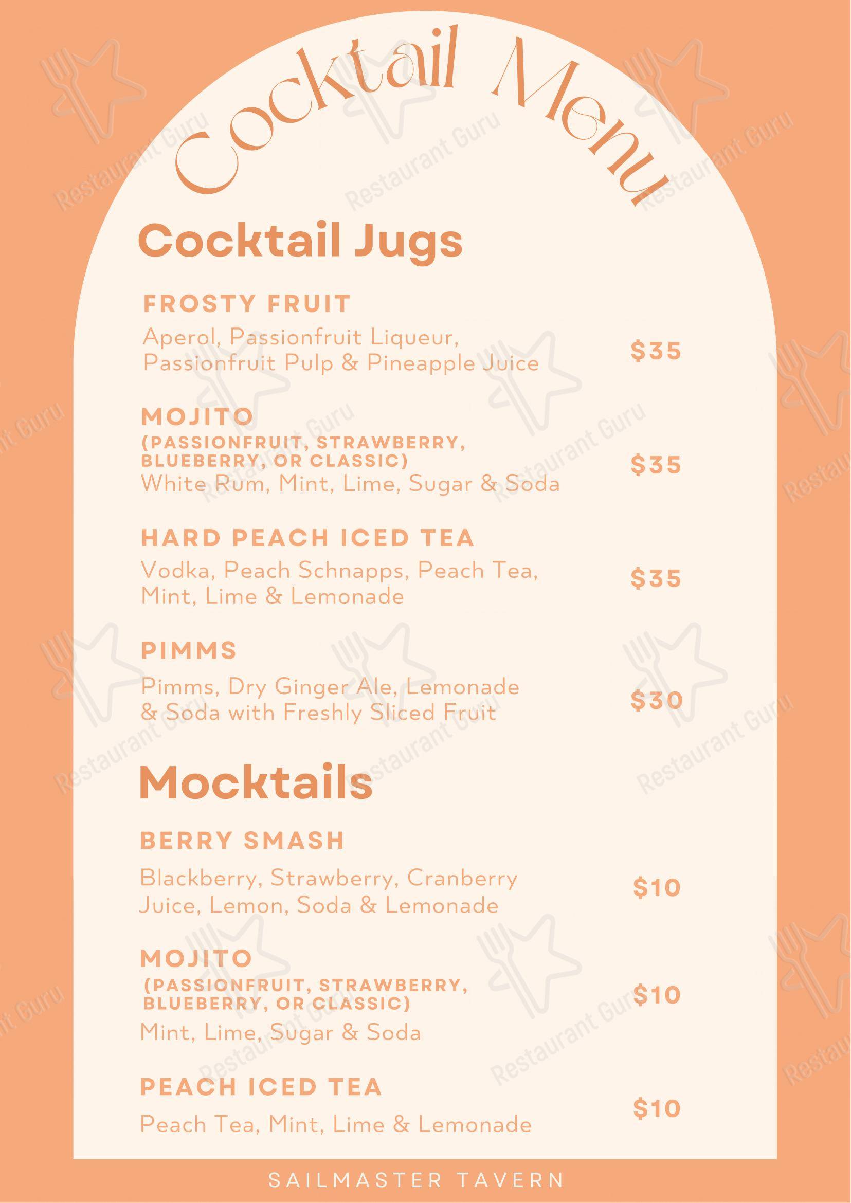 Menu at Sailmaster Tavern pub & bar, North Haven, 16 Arcadia Ct
