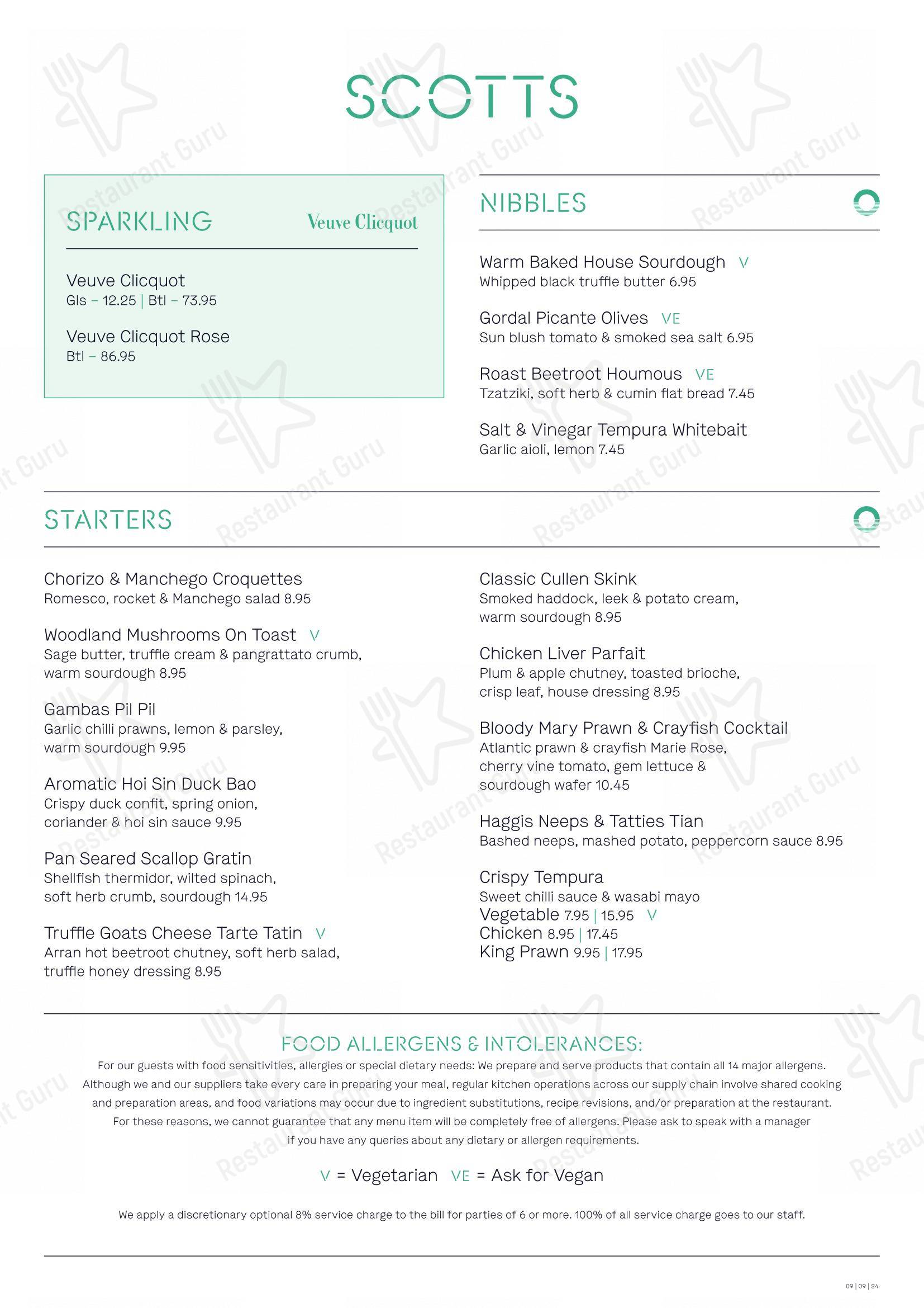 Menu at Scotts Bar & Restaurant, Largs, Largs Yacht Haven