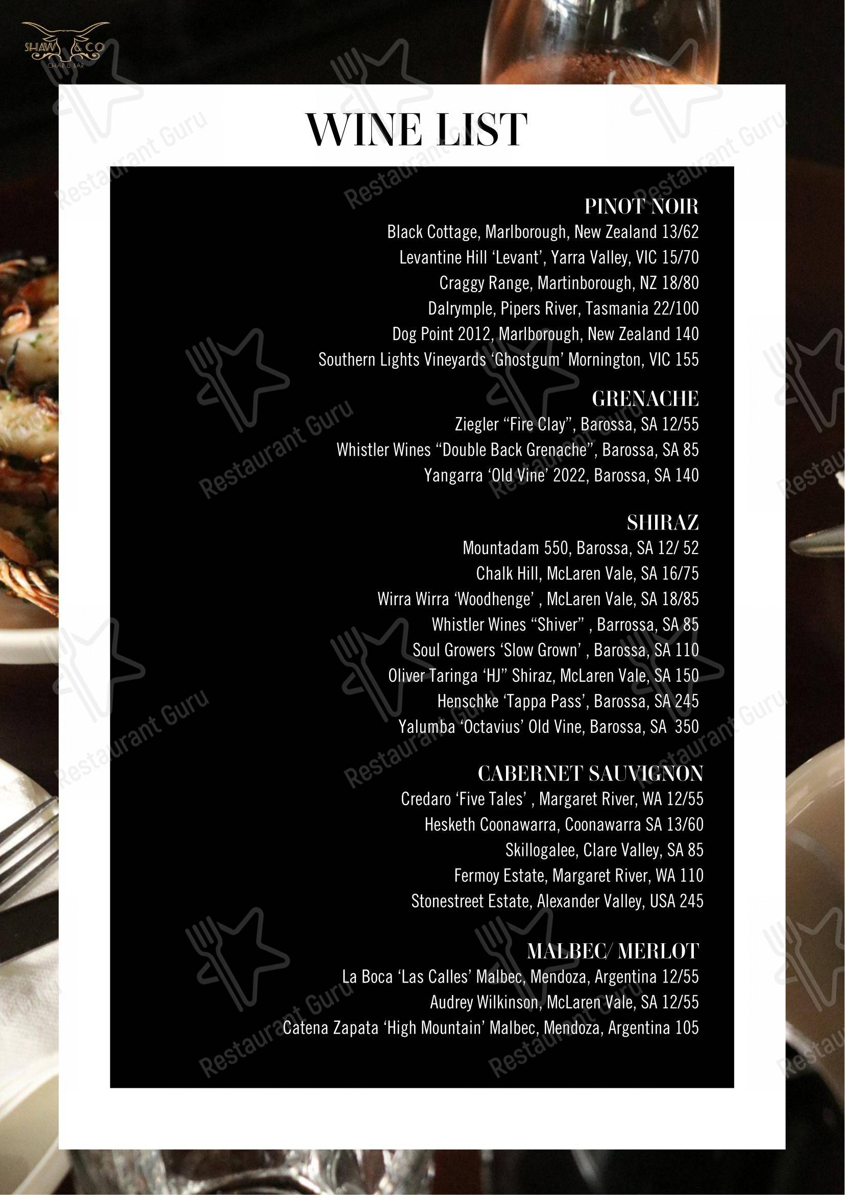 Menu at Shaw & Co. pub & bar, Townsville City