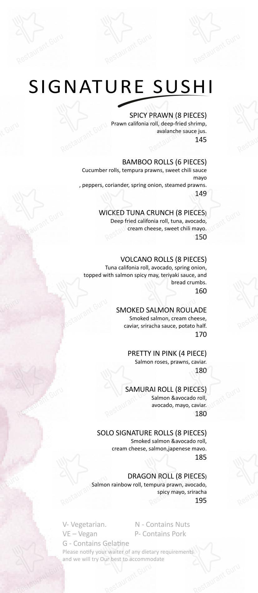 Menu at Solo Restaurant Sandton, Sandton
