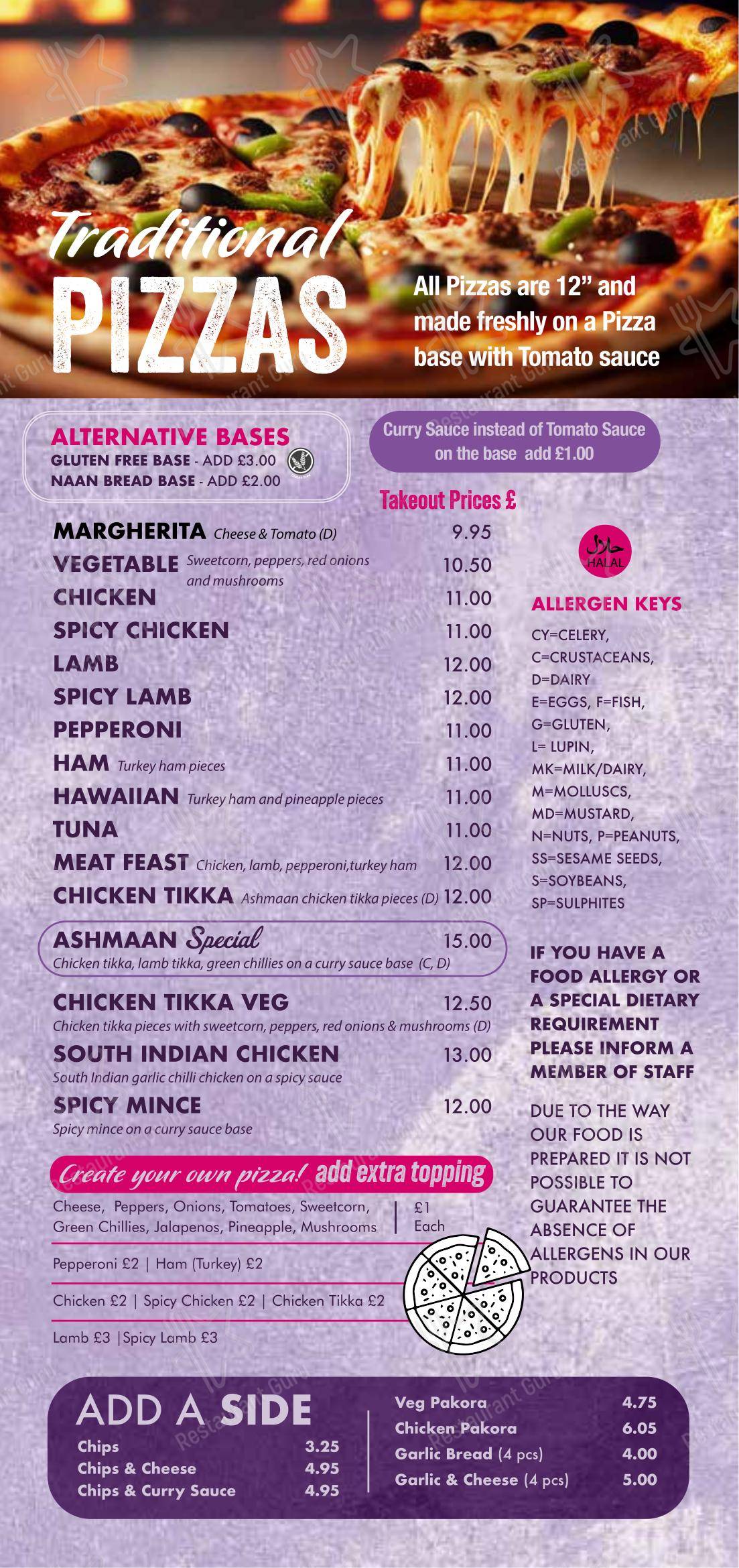 Menu at The Ashmaan restaurant, Linlithgow