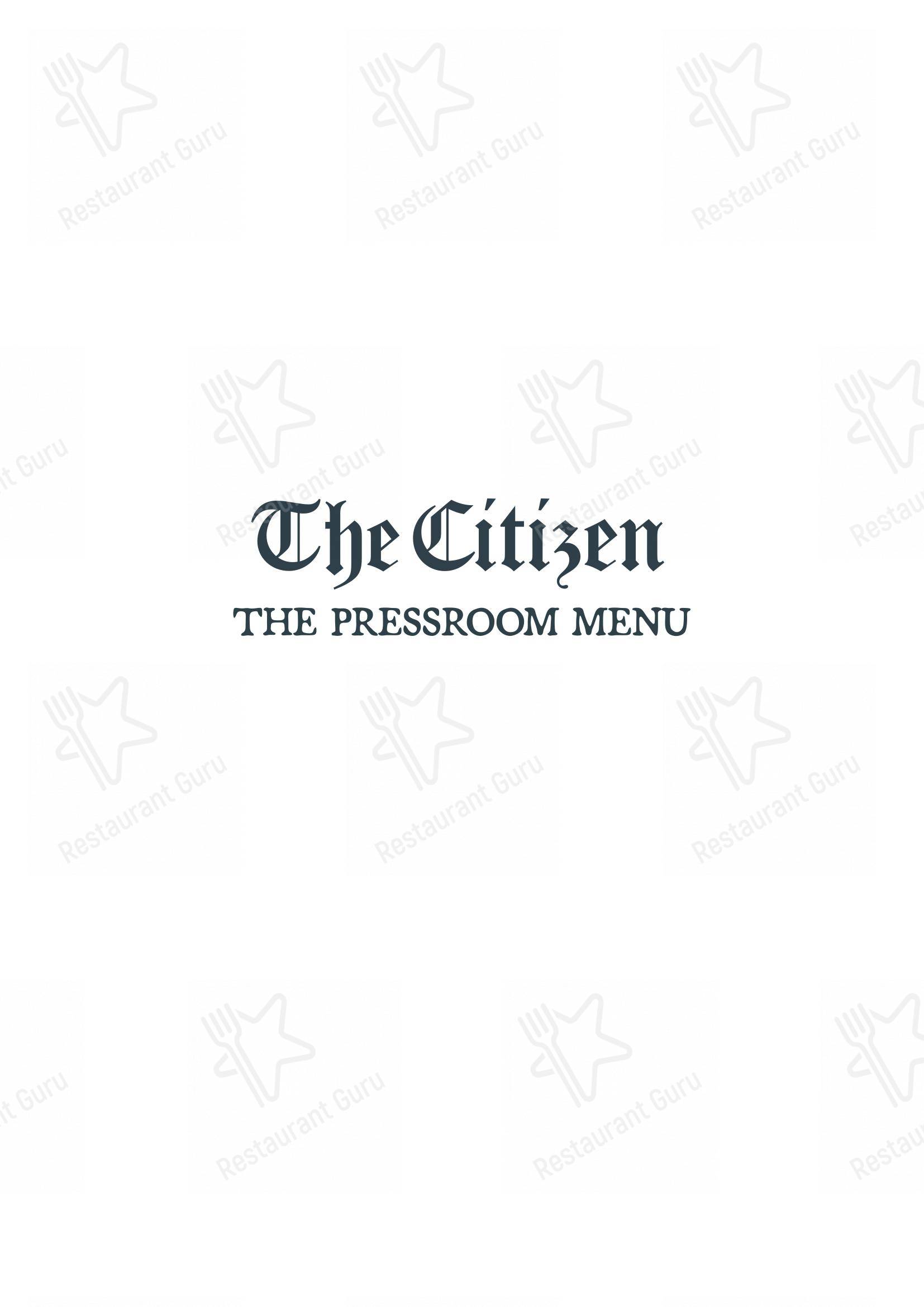 Menu at The Citizen Glasgow restaurant, Glasgow