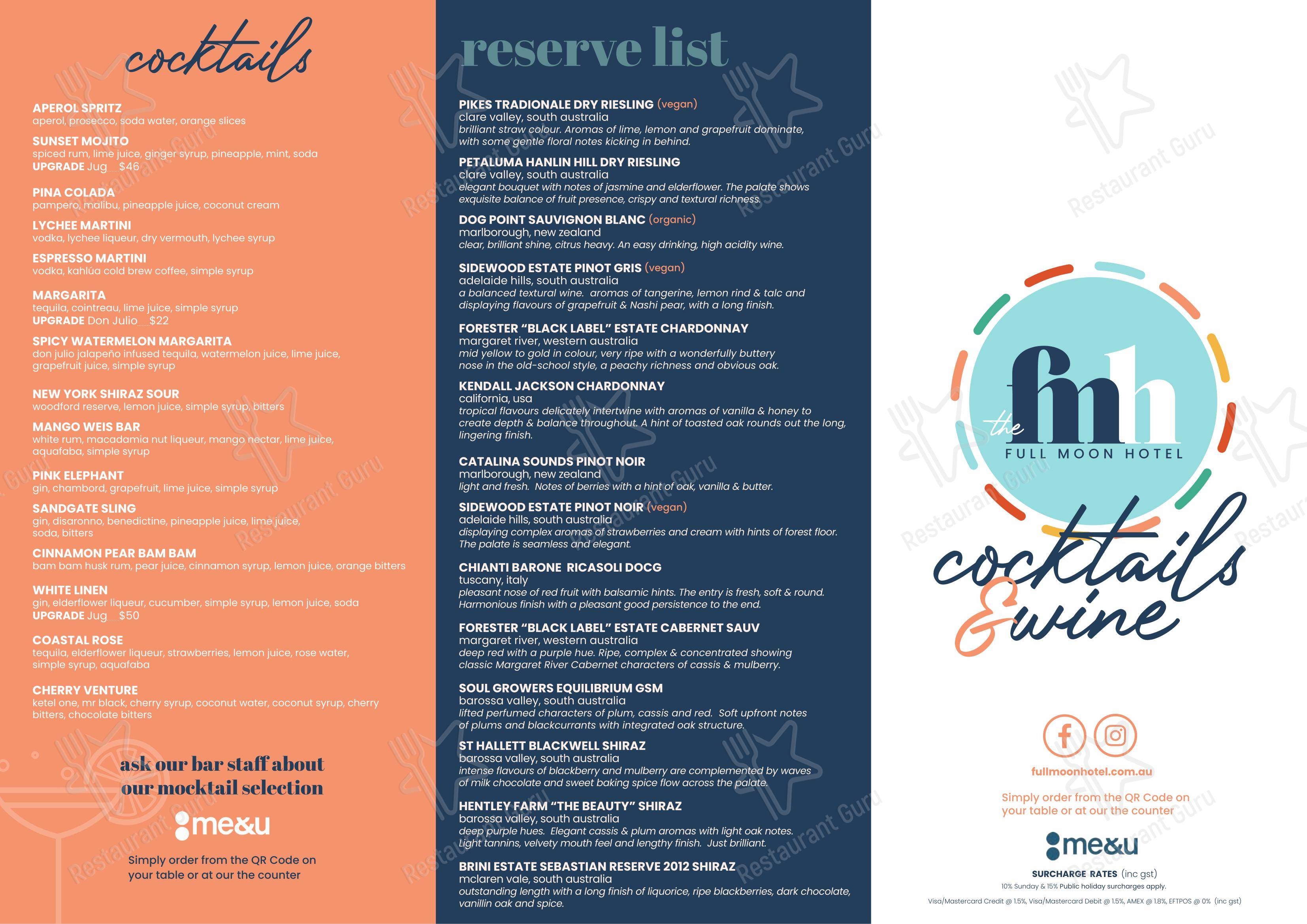Menu at The Full Moon Hotel pub & bar, Sandgate
