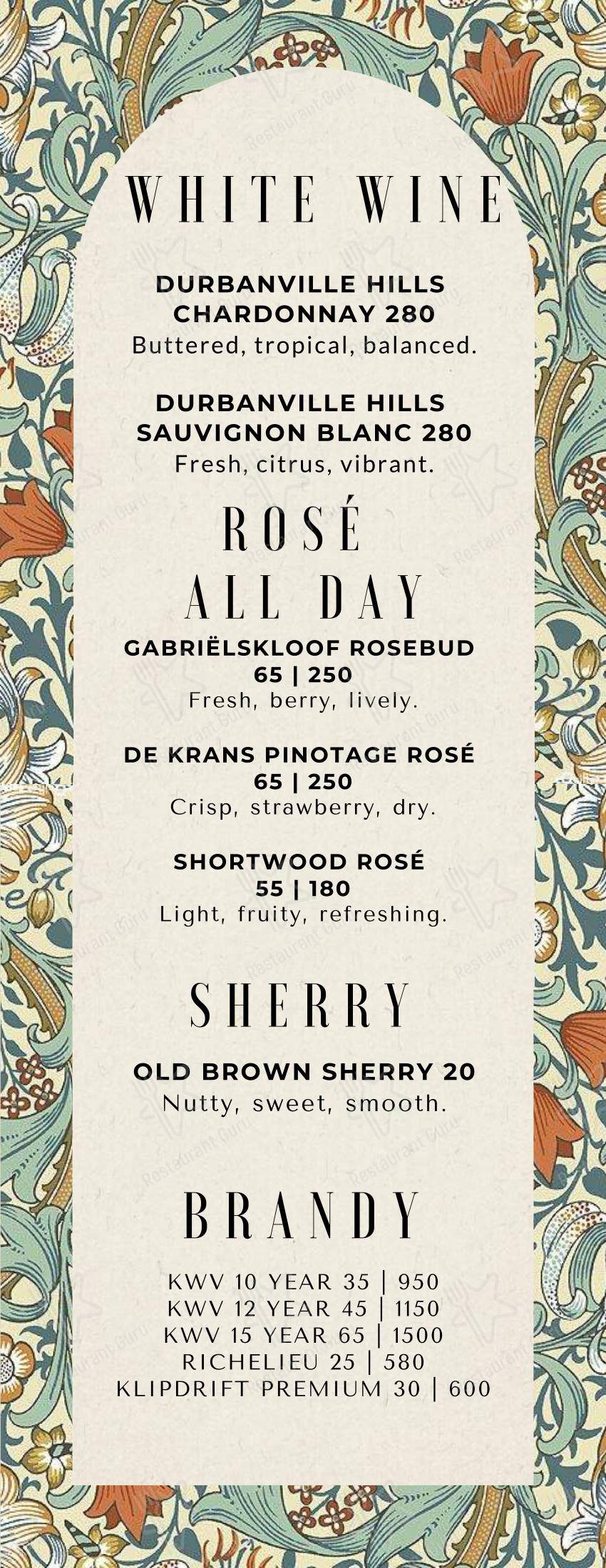 Menu at The Ivory Eatery restaurant, Mthatha