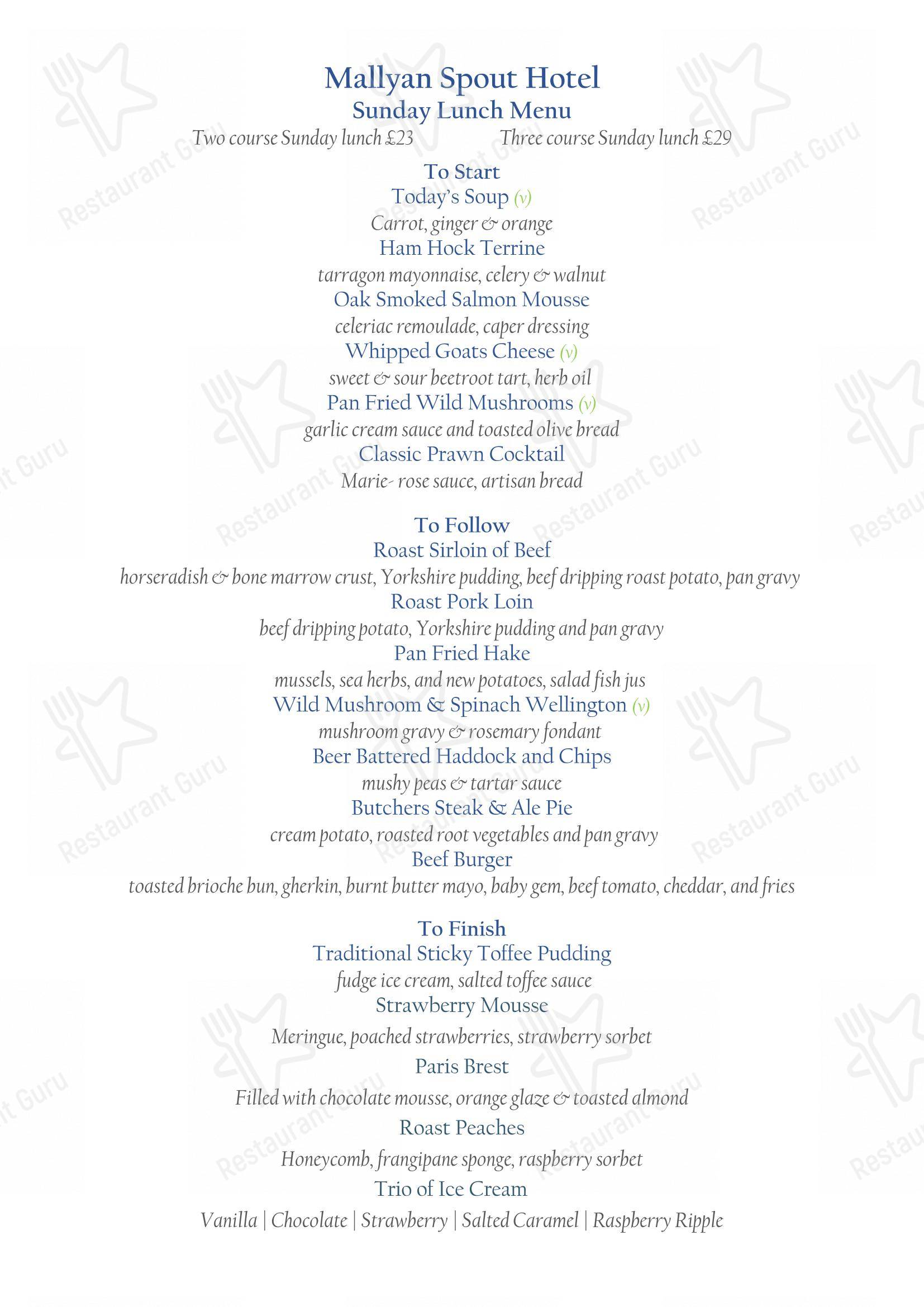 Menu at The Mallyan Spout Hotel Goathland Whitby pub & bar, Goathland