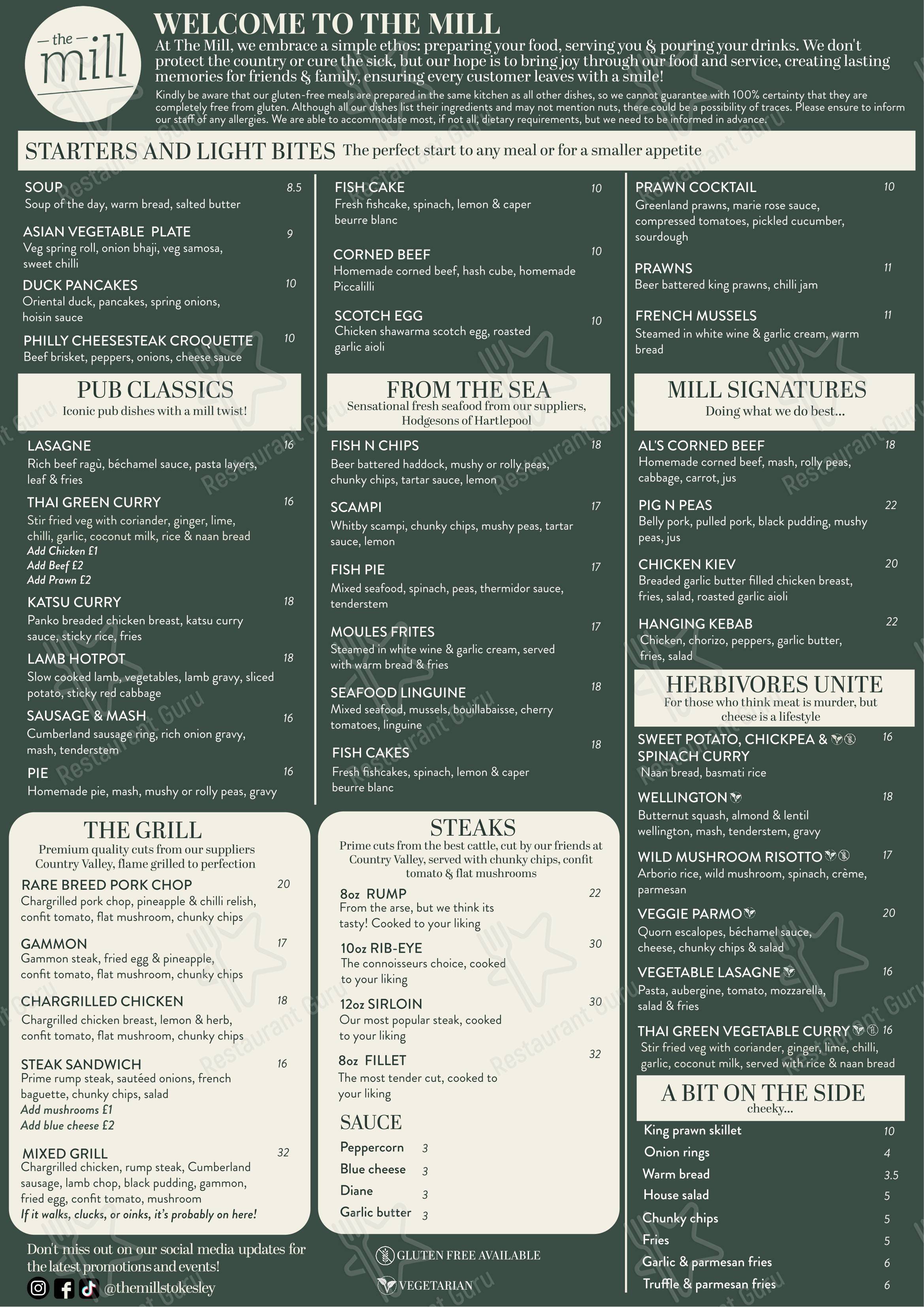 Menu at The Mill pub & bar, Middlesbrough