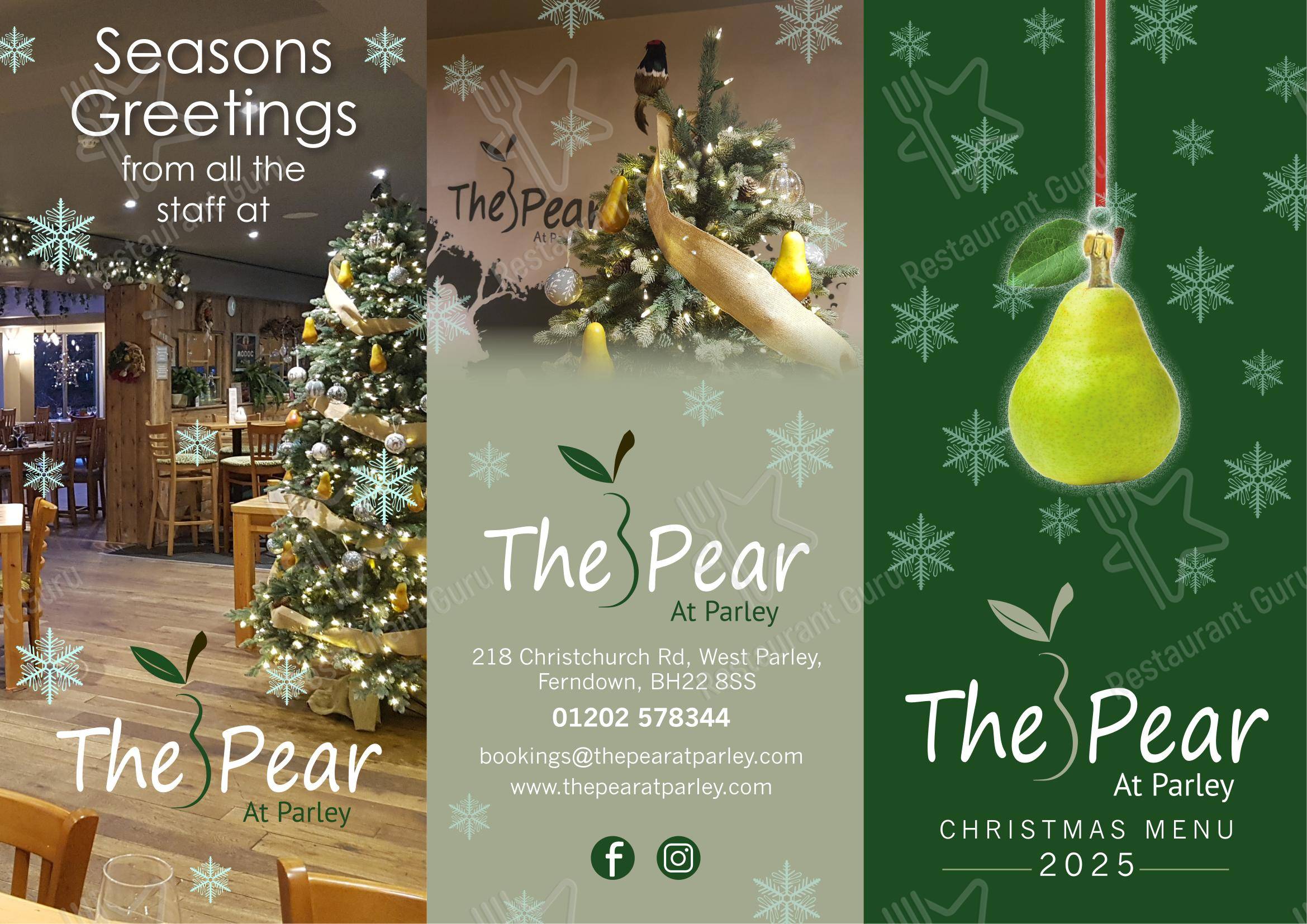 Menu at The Pear At Parley restaurant, West Parley