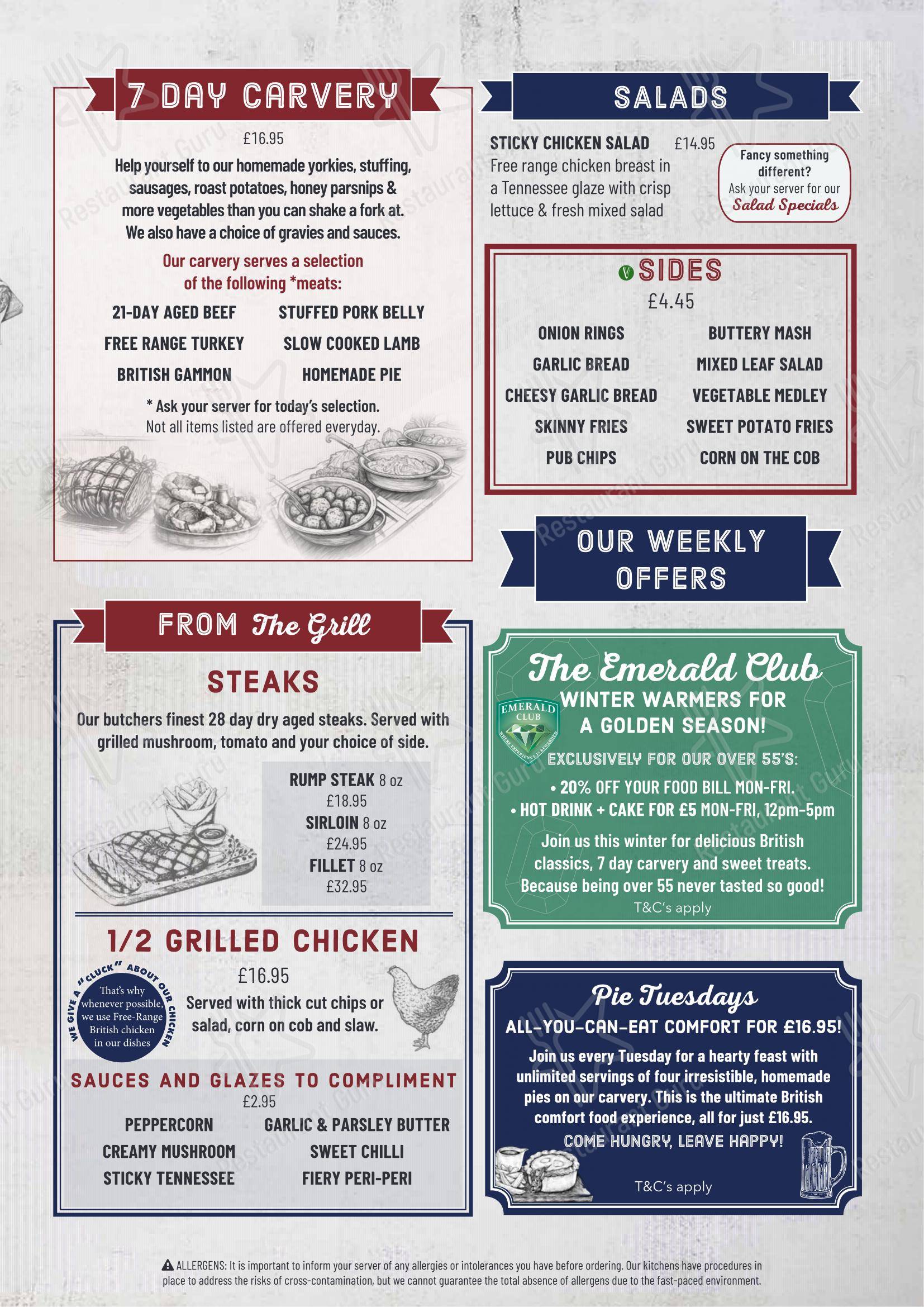 Menu at The Three Trees pub & bar, Emerson Valley