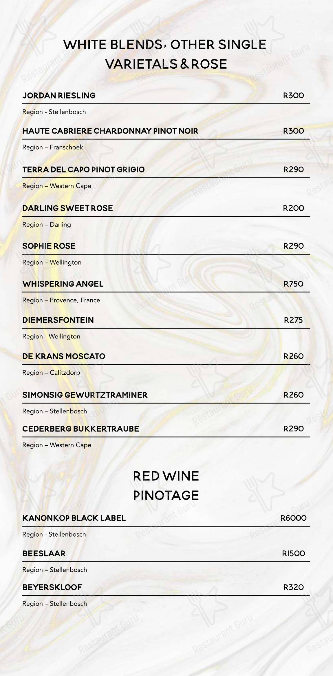 Menu at Zai Restaurant Durban, Durban