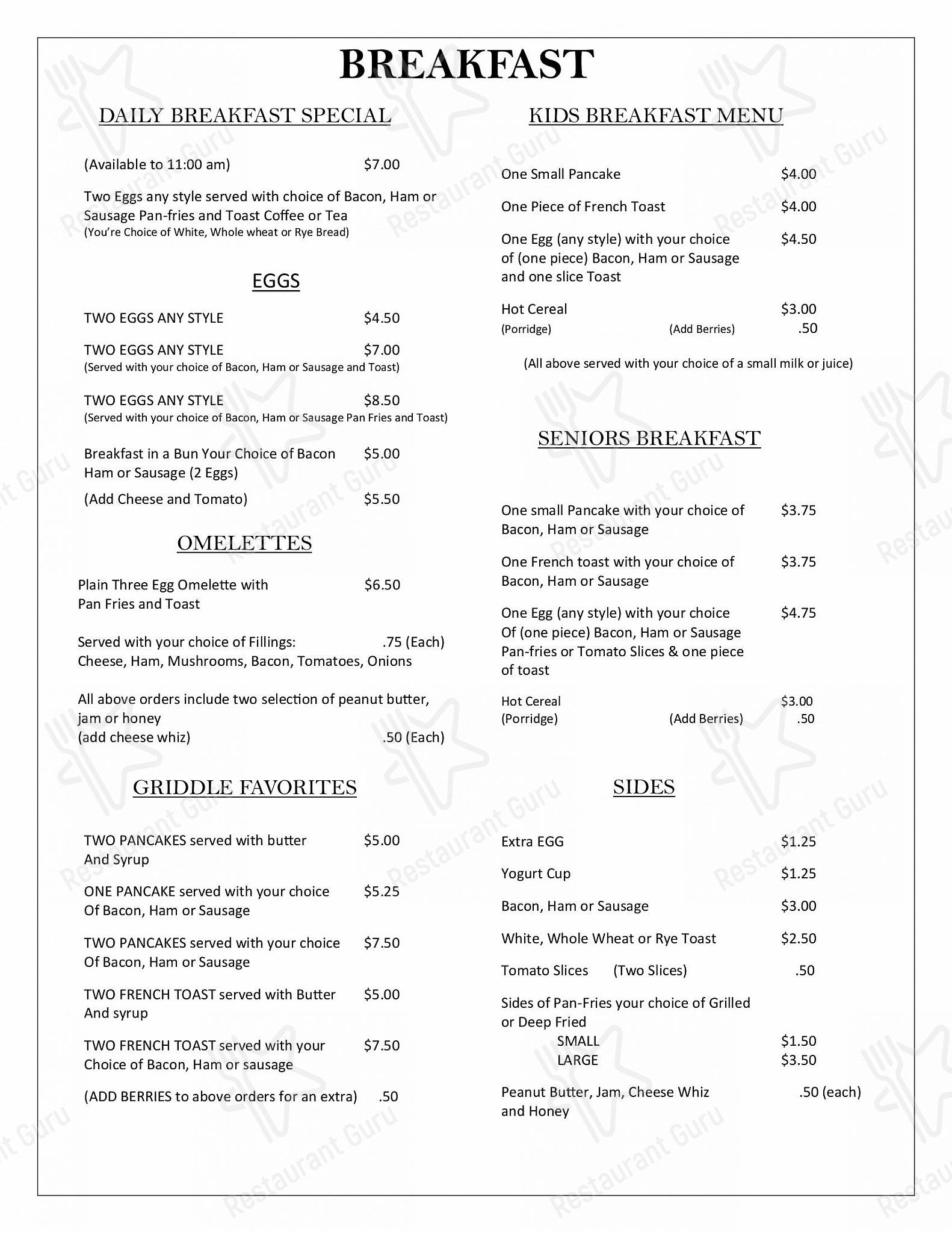 Carta de Friendship Centre Restaurant, Flin Flon
