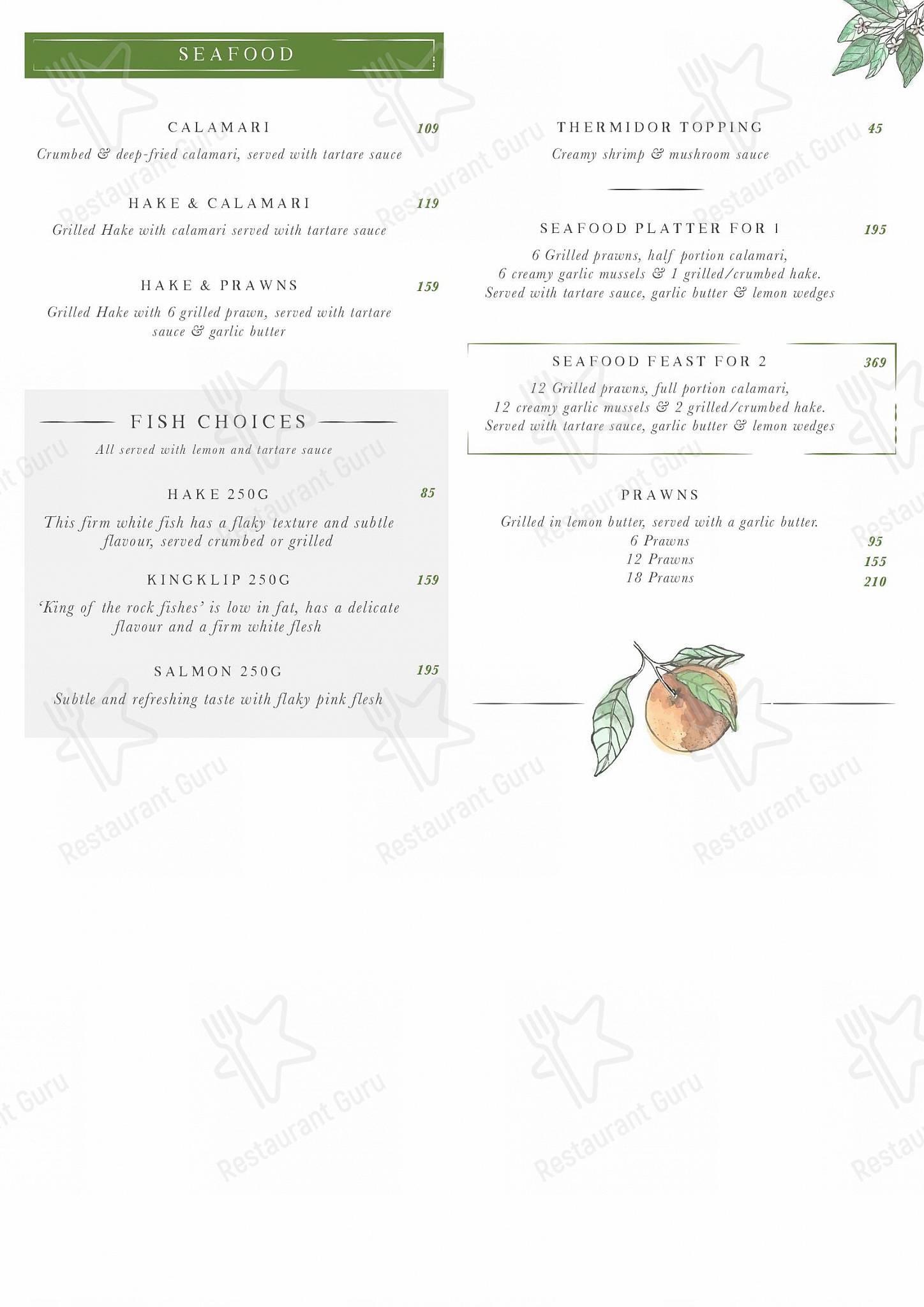 Menu at Letaba Junction restaurant, Letsitele