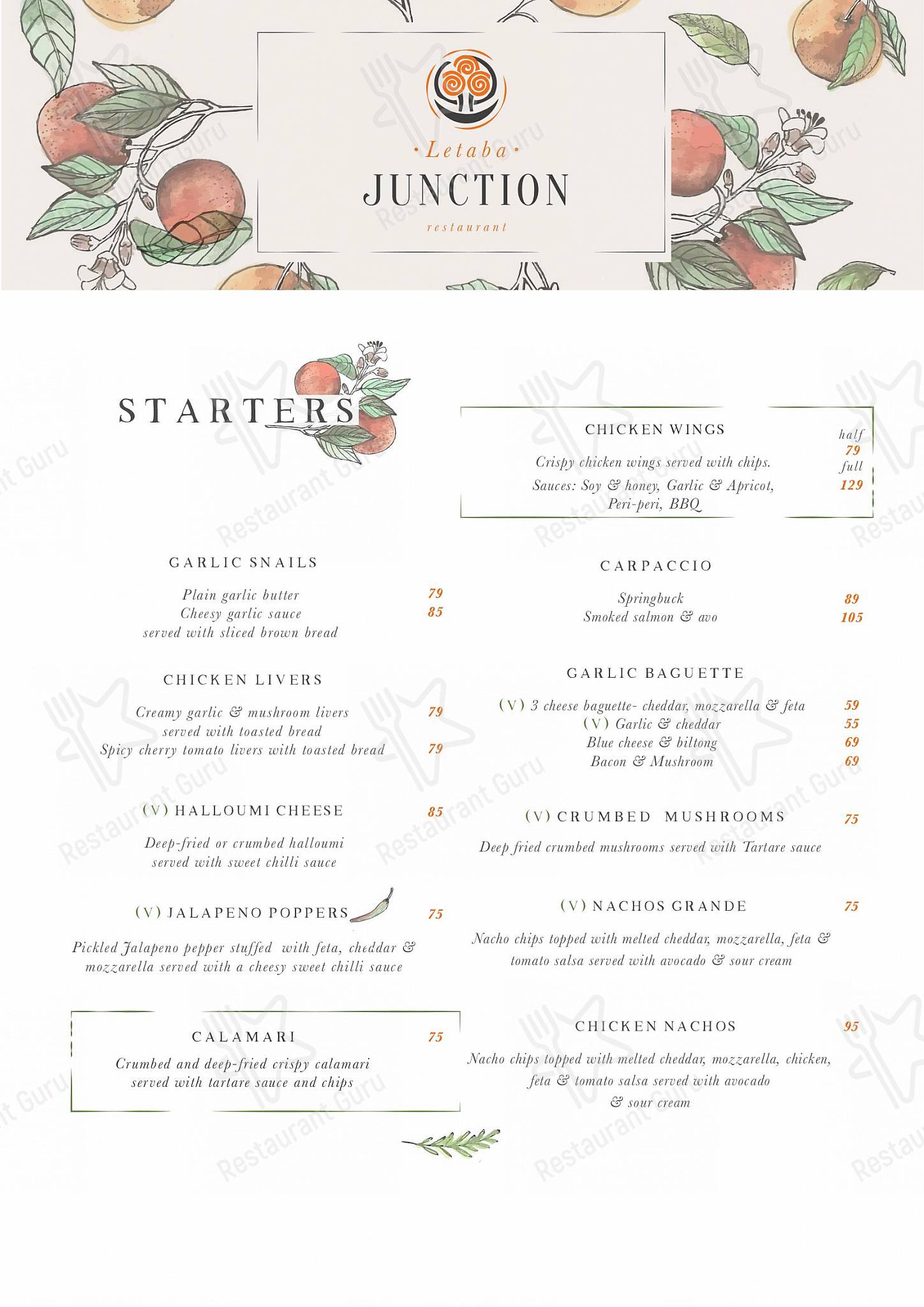 Menu at Letaba Junction restaurant, Letsitele