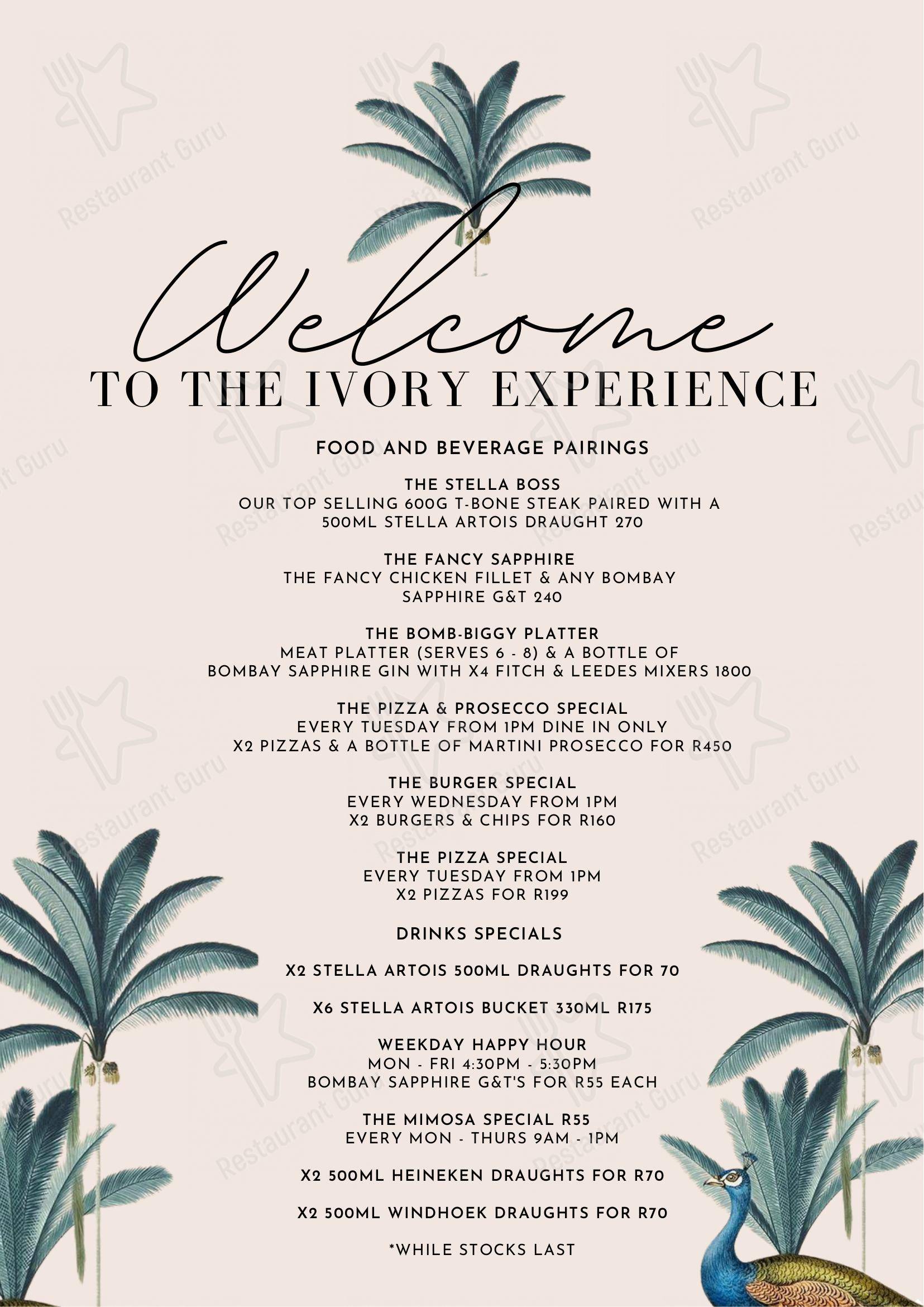 Menu at The Ivory Eatery restaurant, Mthatha