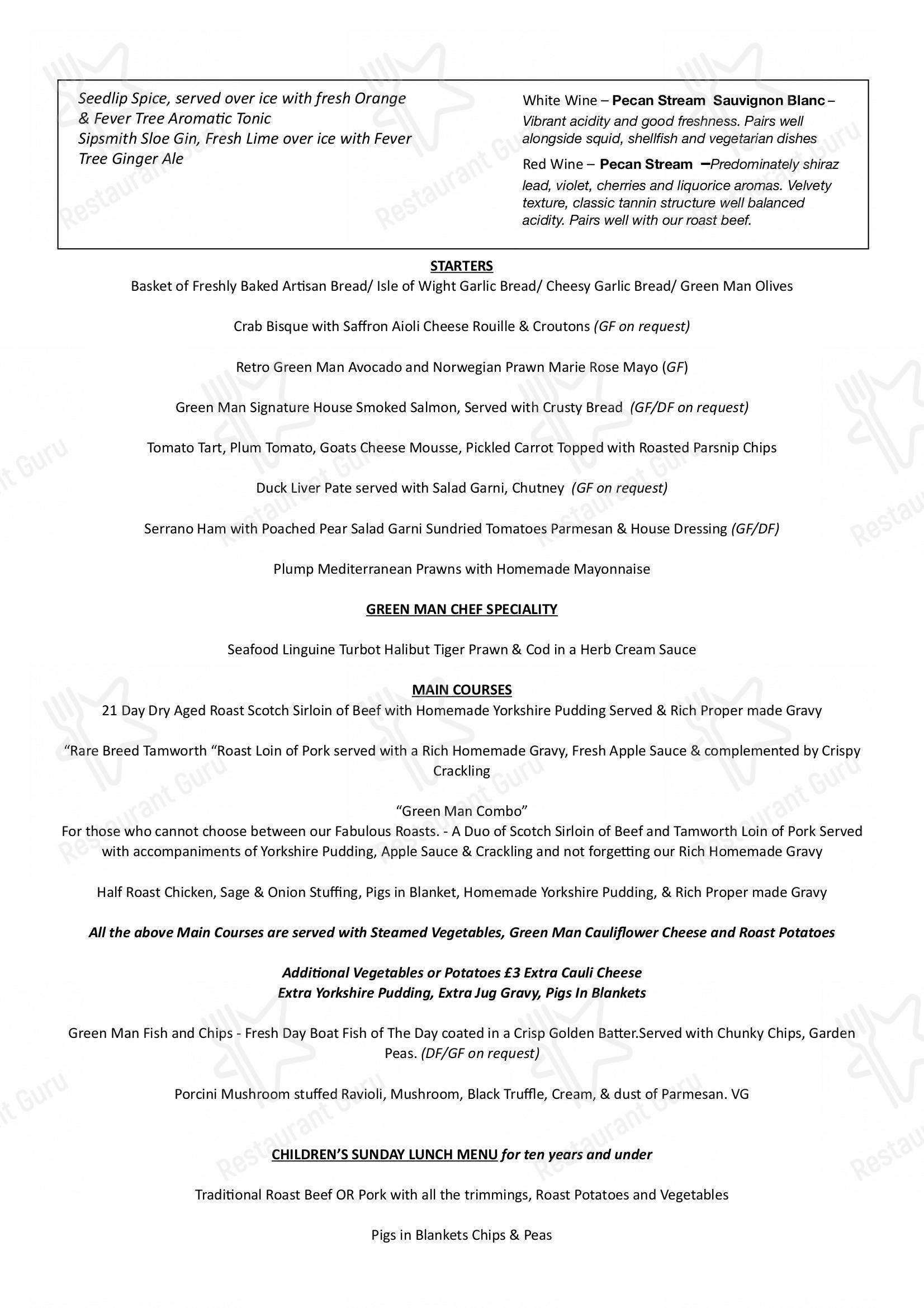 Menu at Green Man pub & bar, Partridge Green, Church Road