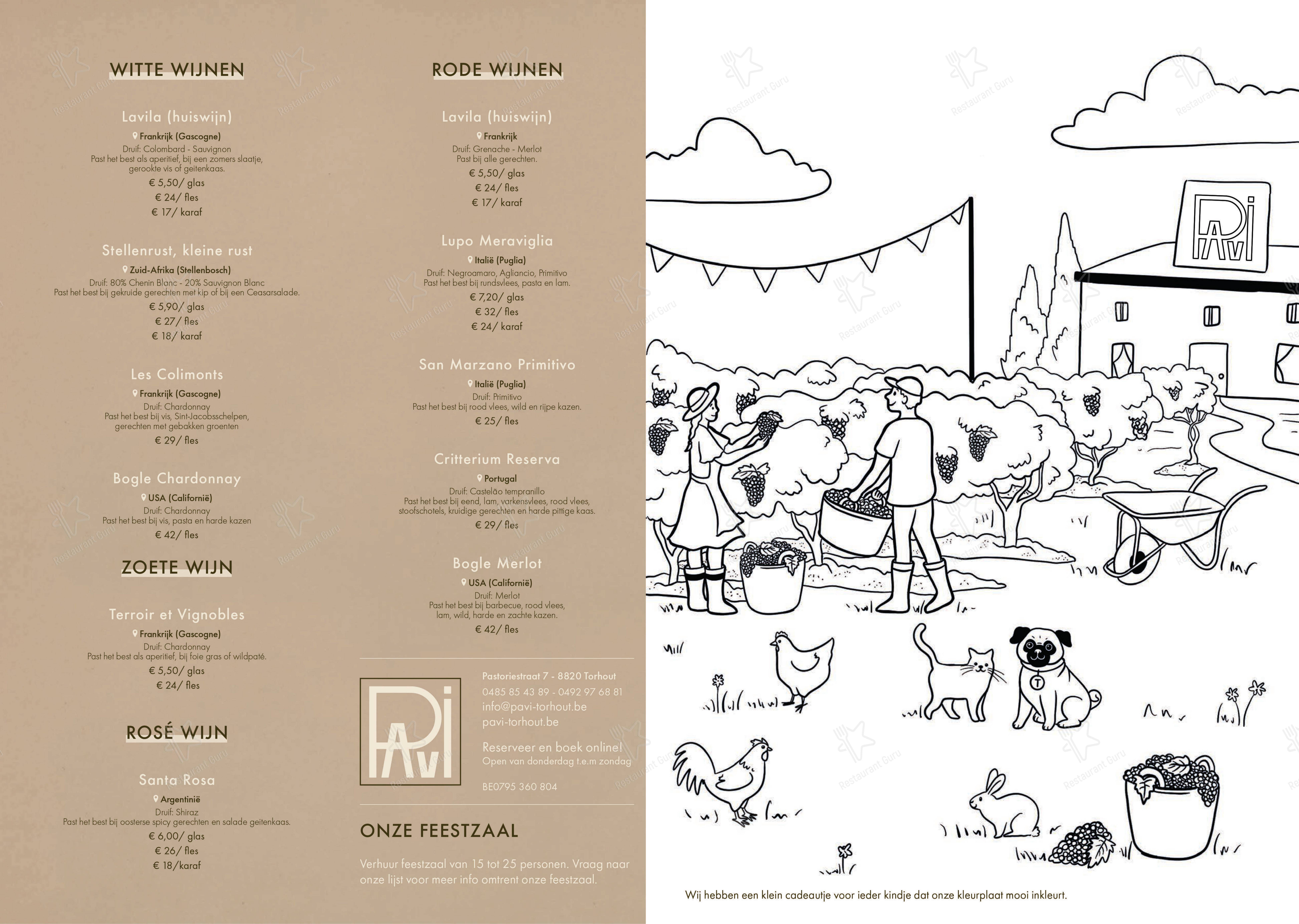 Menu at Pavi, Torhout, Pastoriestraat 7